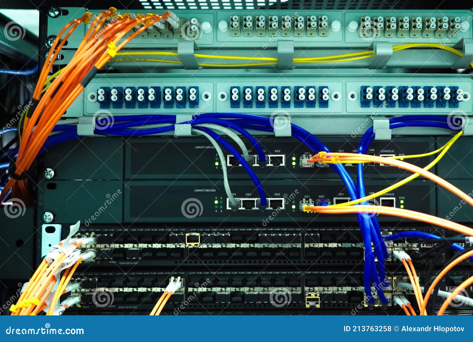 Working Server. Internet Wires and Flashing Lights on the Server Stock ...