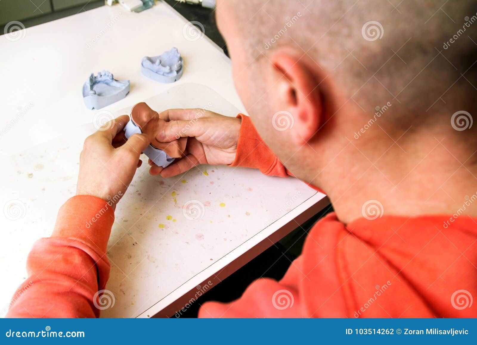 Working with Shellac Base Plates Over the Plaster Model Stock Photo ...