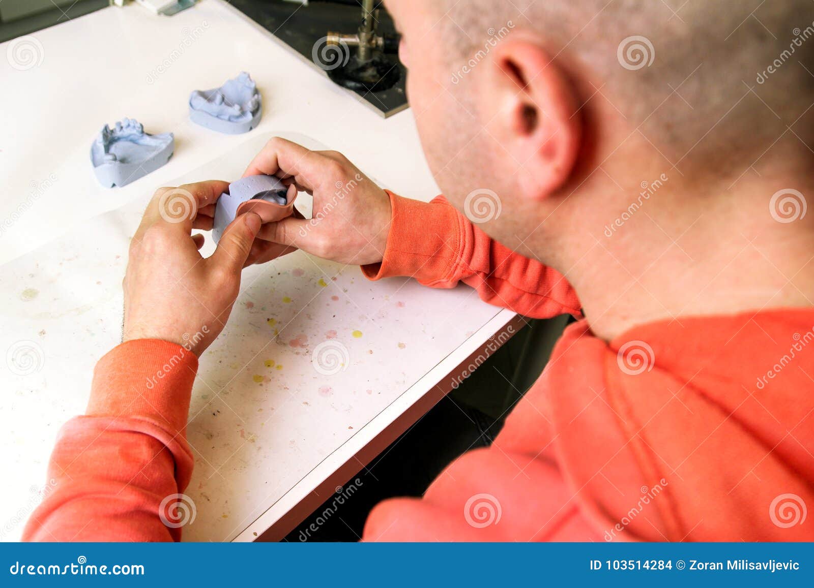 Working with Shellac Base Plates Over the Plaster Model Stock Photo ...