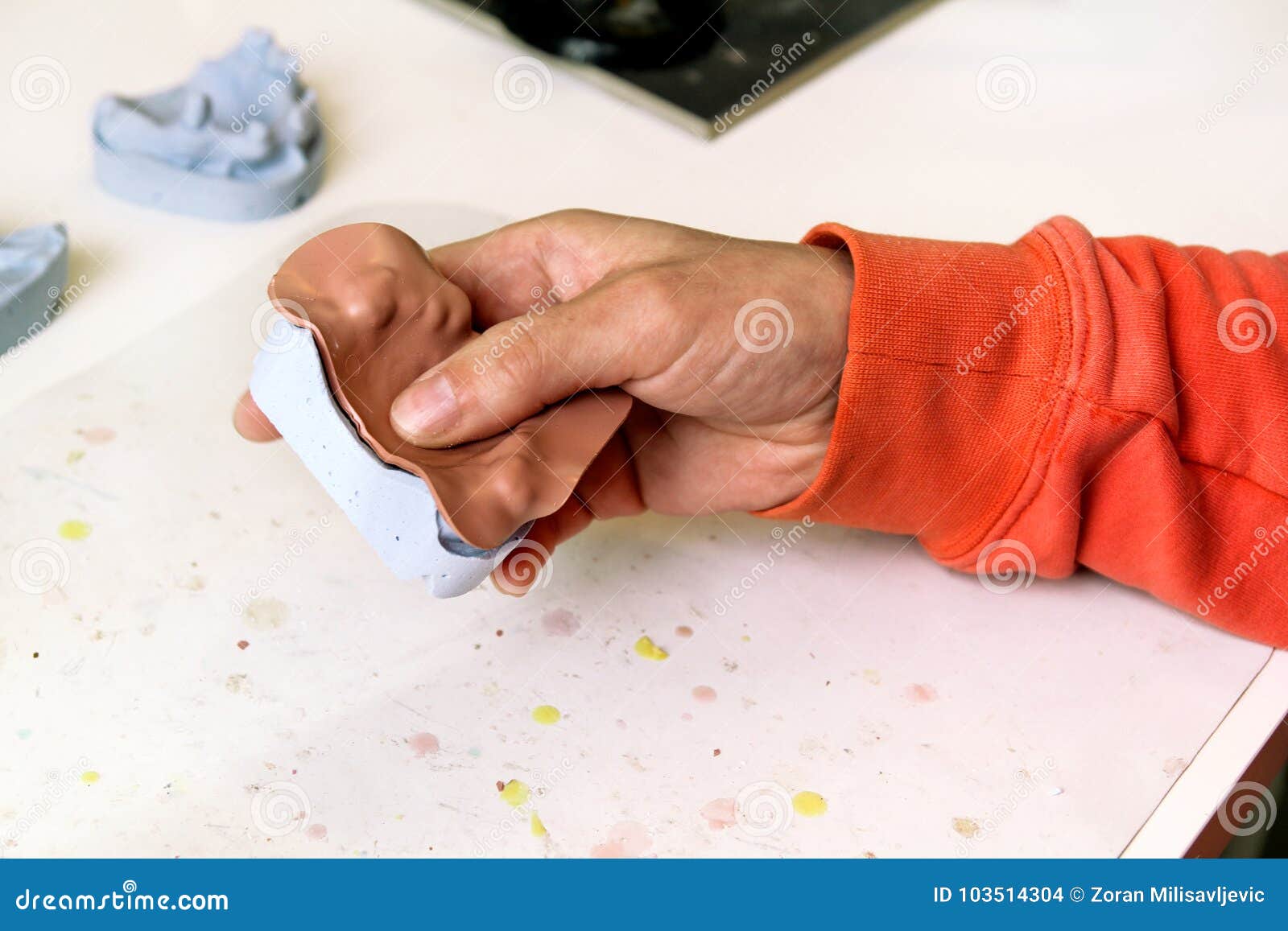 Working with Shellac Base Plates Over the Plaster Model Stock Photo ...