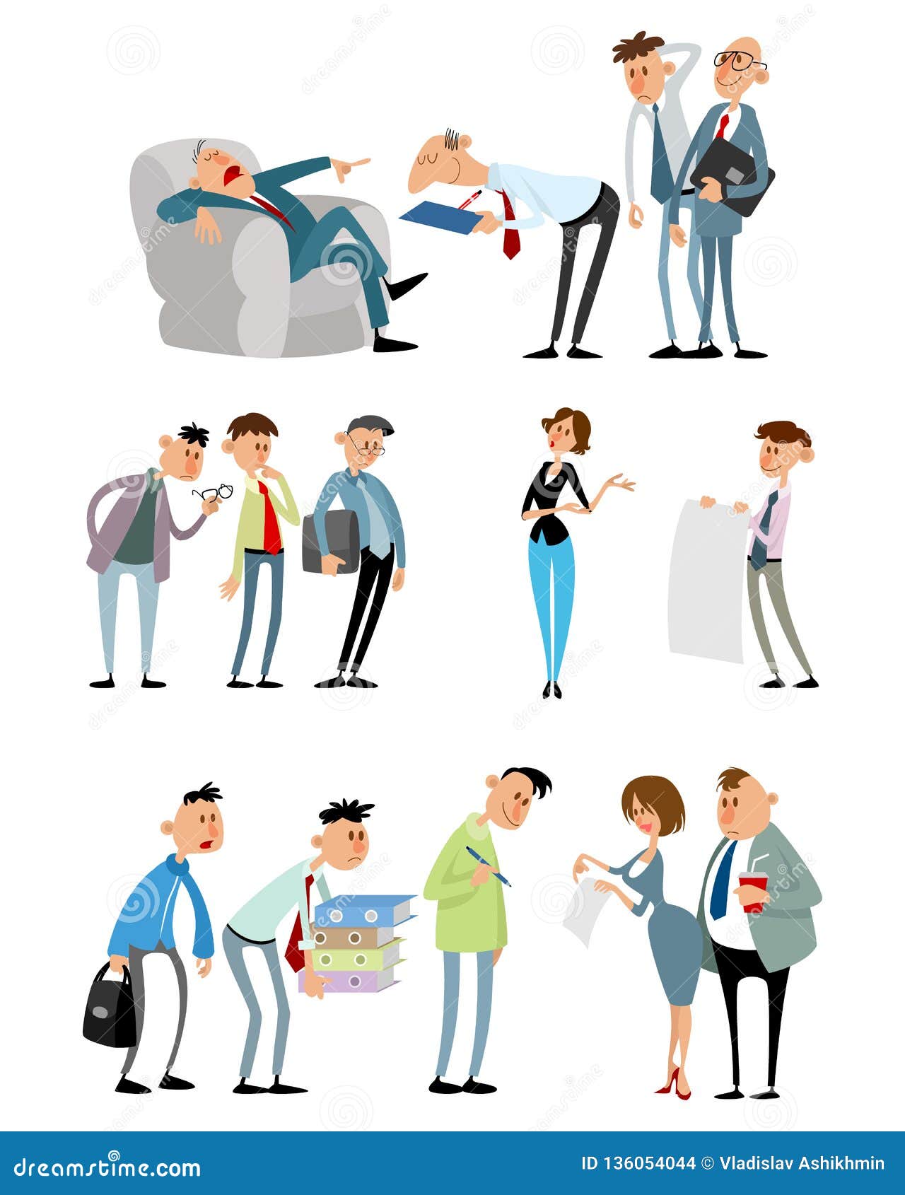Working Situations with Funny Characters Stock Vector - Illustration of ...