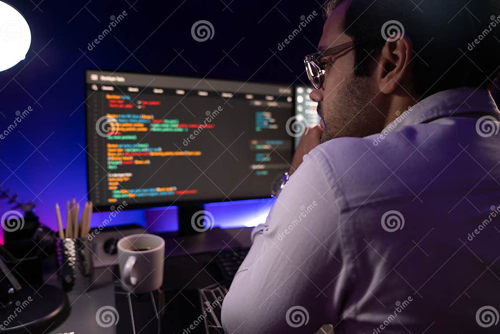 Working Smart it Developer Analyzing Data Software Development on Pc ...