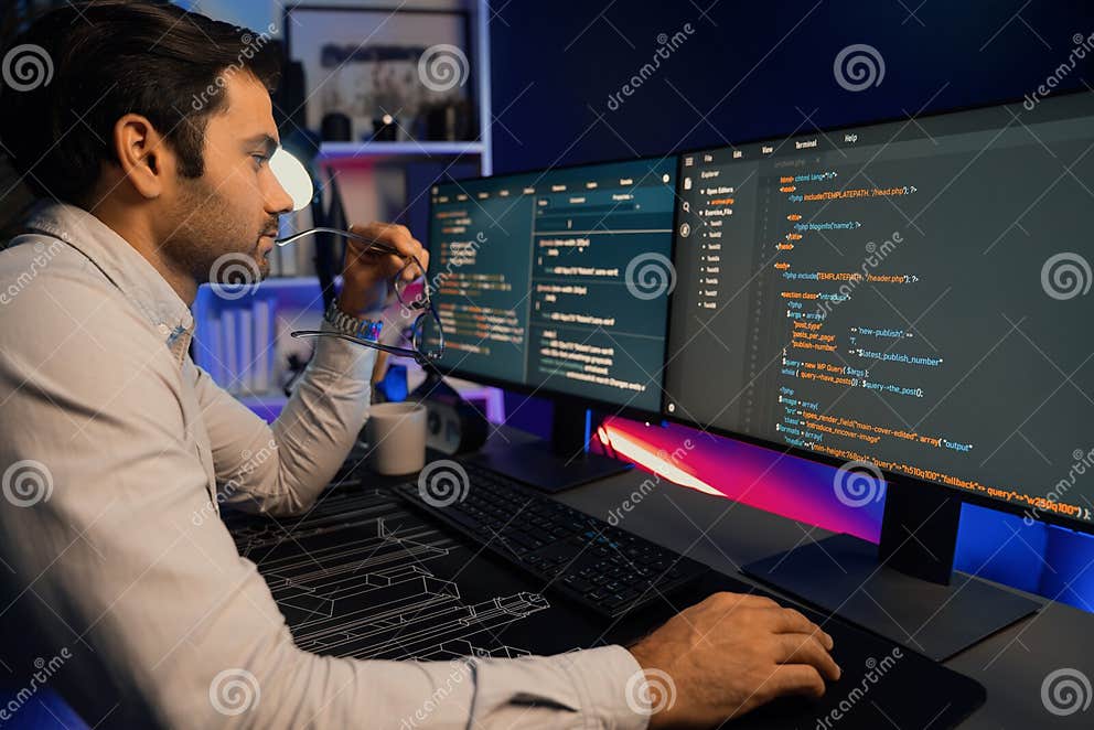 Working Smart it Developer Analyzing Data Software Development on Pc ...