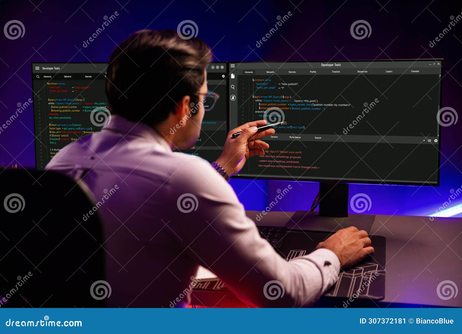 Working Smart it Developer Pointing Data Software Development on Pc. Surmise. Stock Image ...