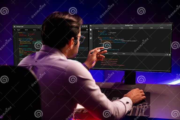 Working Smart it Developer Pointing Data Software Development on Pc ...
