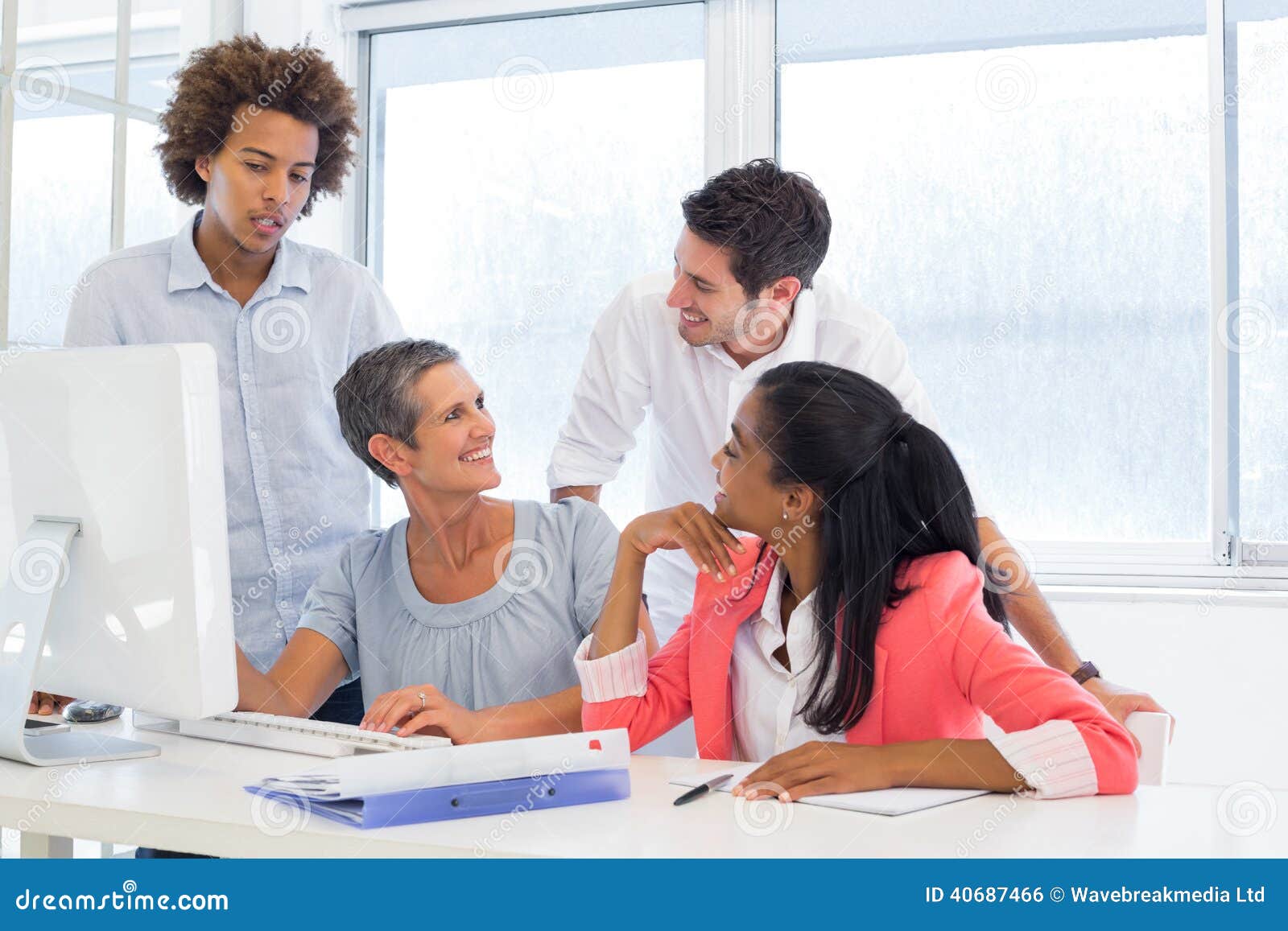 Working Smiling and Interacting Cheerfully Stock Photo - Image of ...