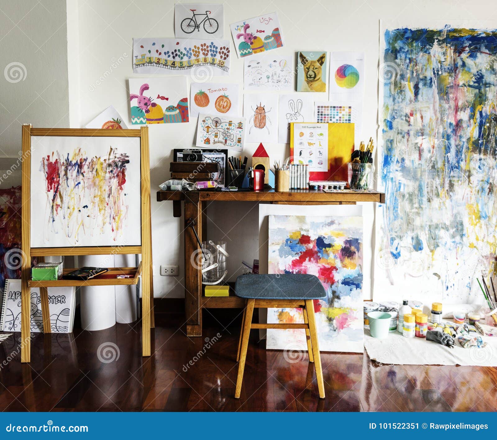 Working Space Artist Artworks Room Stock Image - Image of activity ...