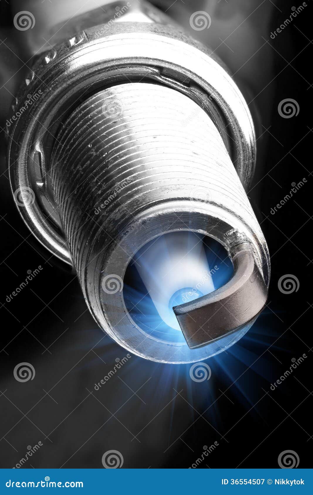 Working Spark Plug with Blue Sparkle Stock Image - Image of shiny ...