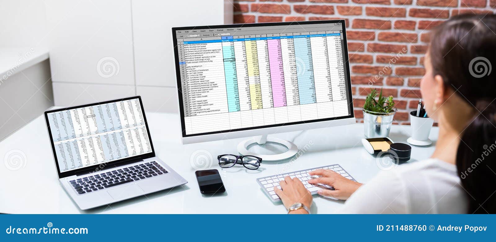 Working with Spreadsheet stock photo. Image of hands - 211488760