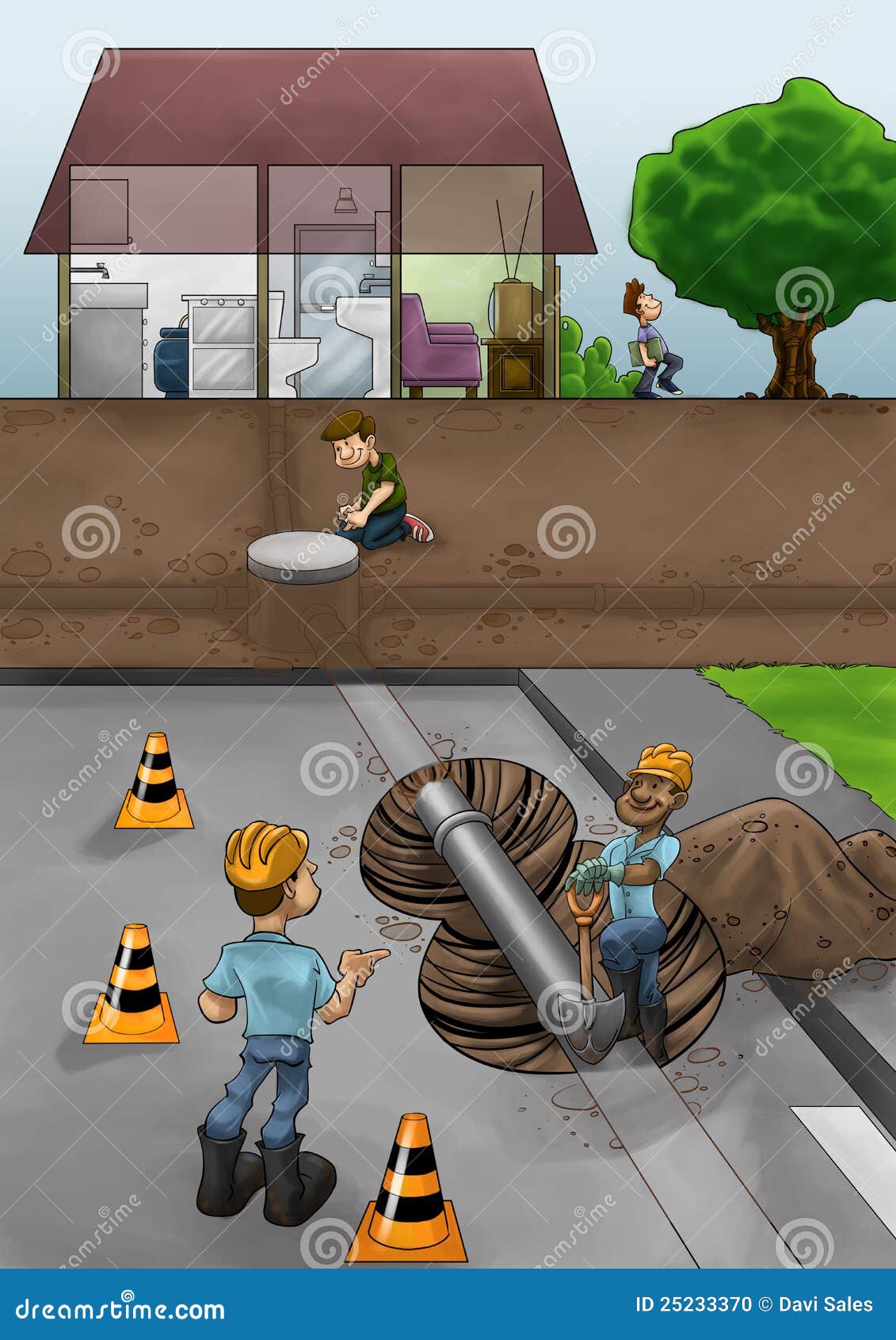 Working in the street stock illustration. Illustration of builder ...