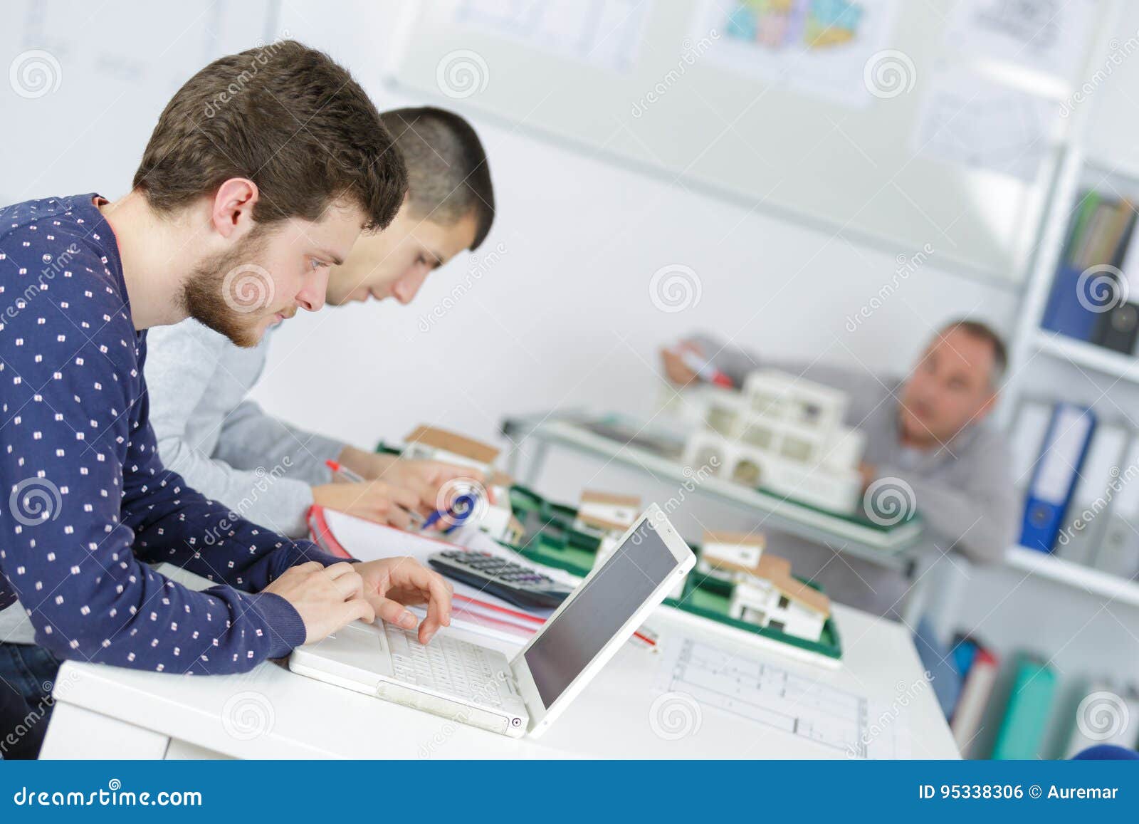 Working Students in Classroom with Laptops Stock Photo - Image of ...
