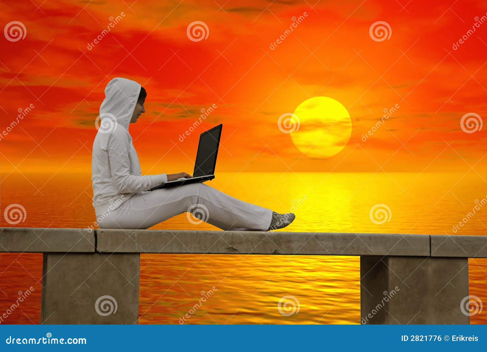 Working at the sunset stock photo. Image of jeans, computer - 2821776