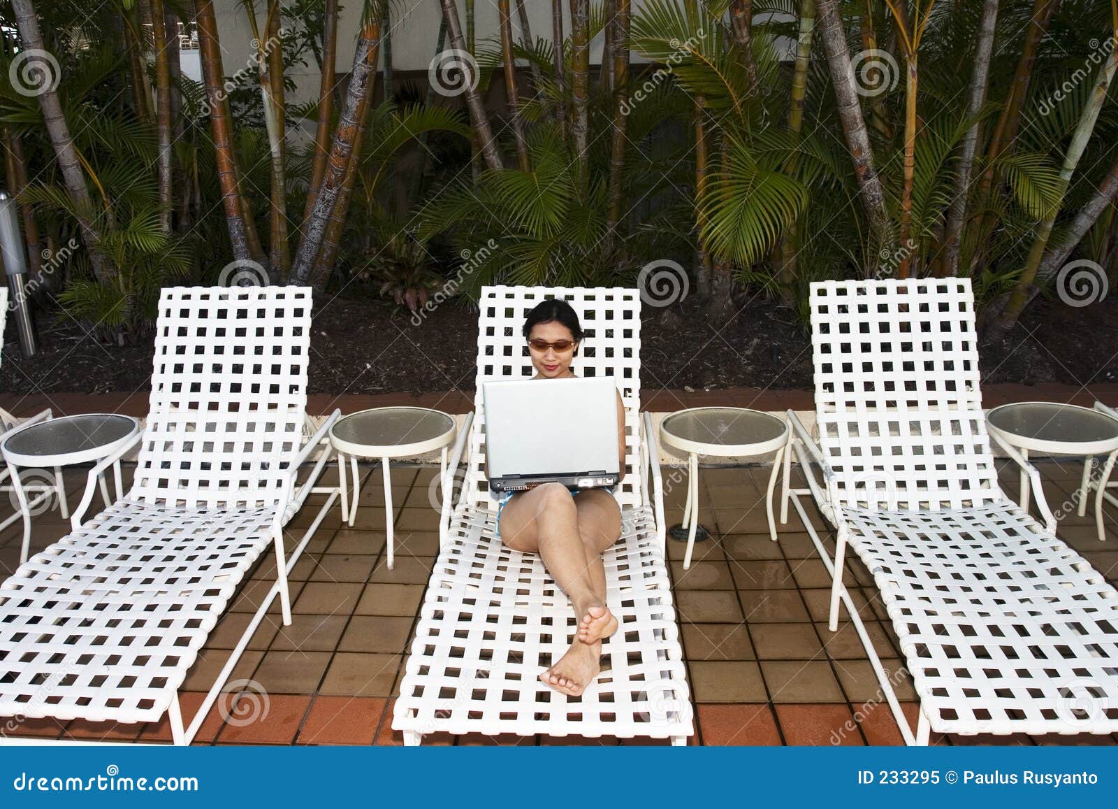 Working by the Swimming Pool Stock Image - Image of orange, business ...
