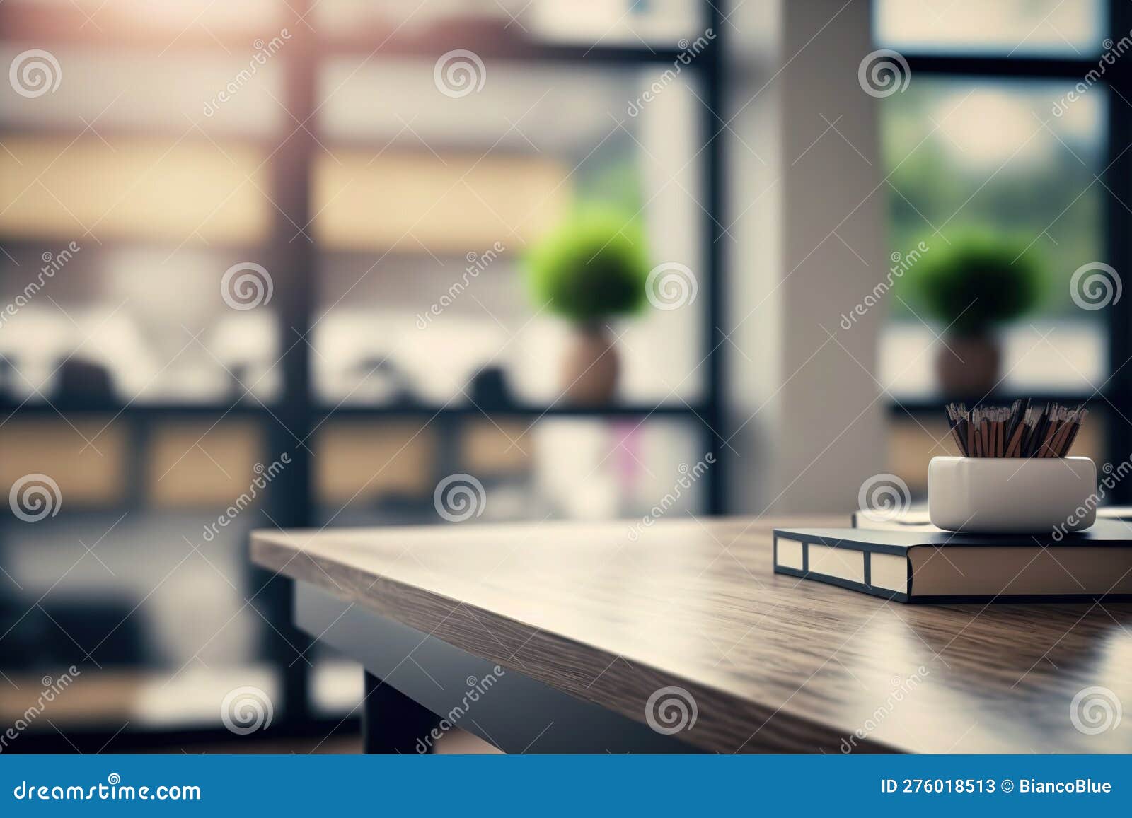 Working Table in Blurred Office Interior Background. Flawless Stock ...