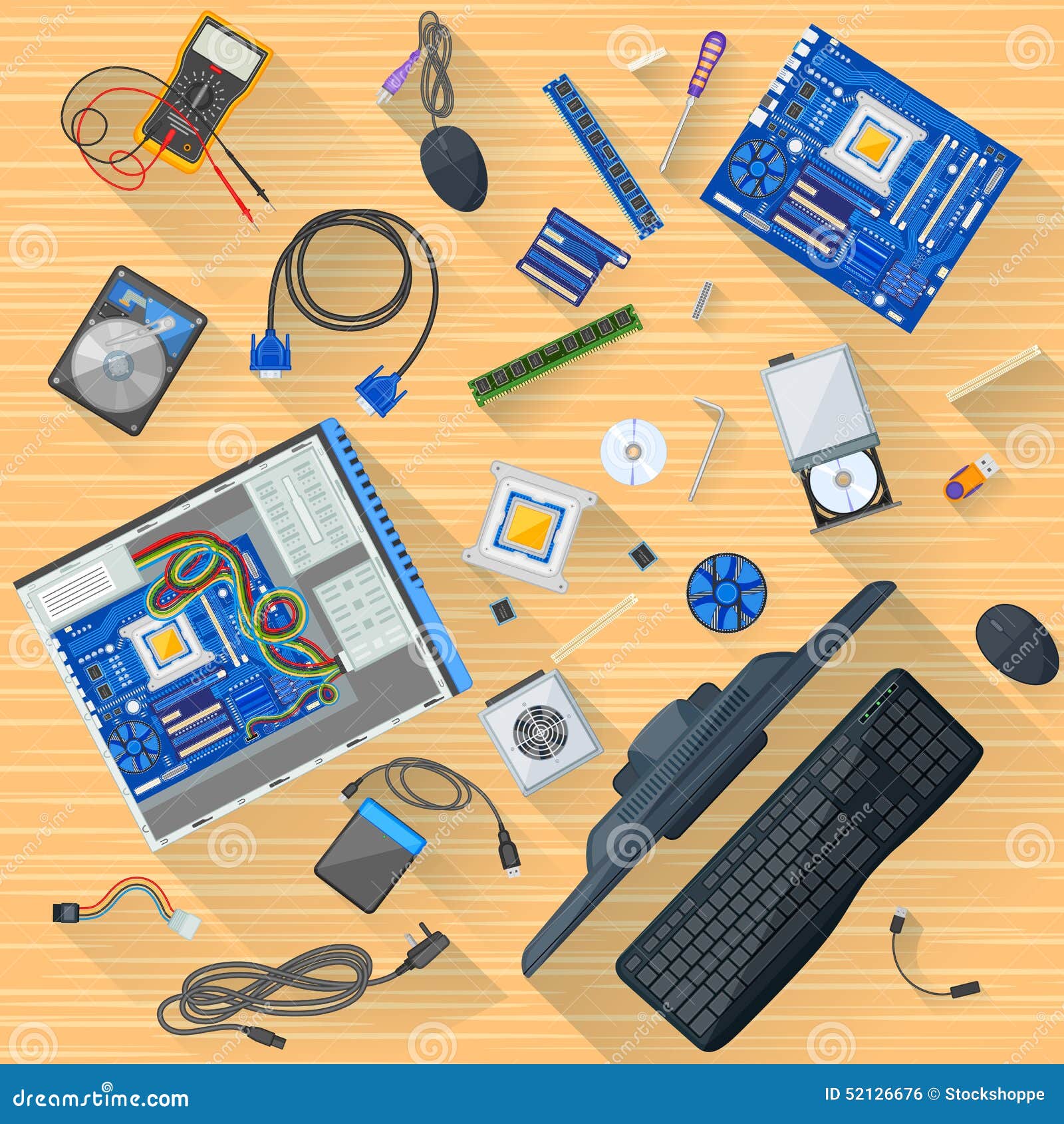 Working Table of Computer Mechanic Stock Vector - Illustration of cable ...