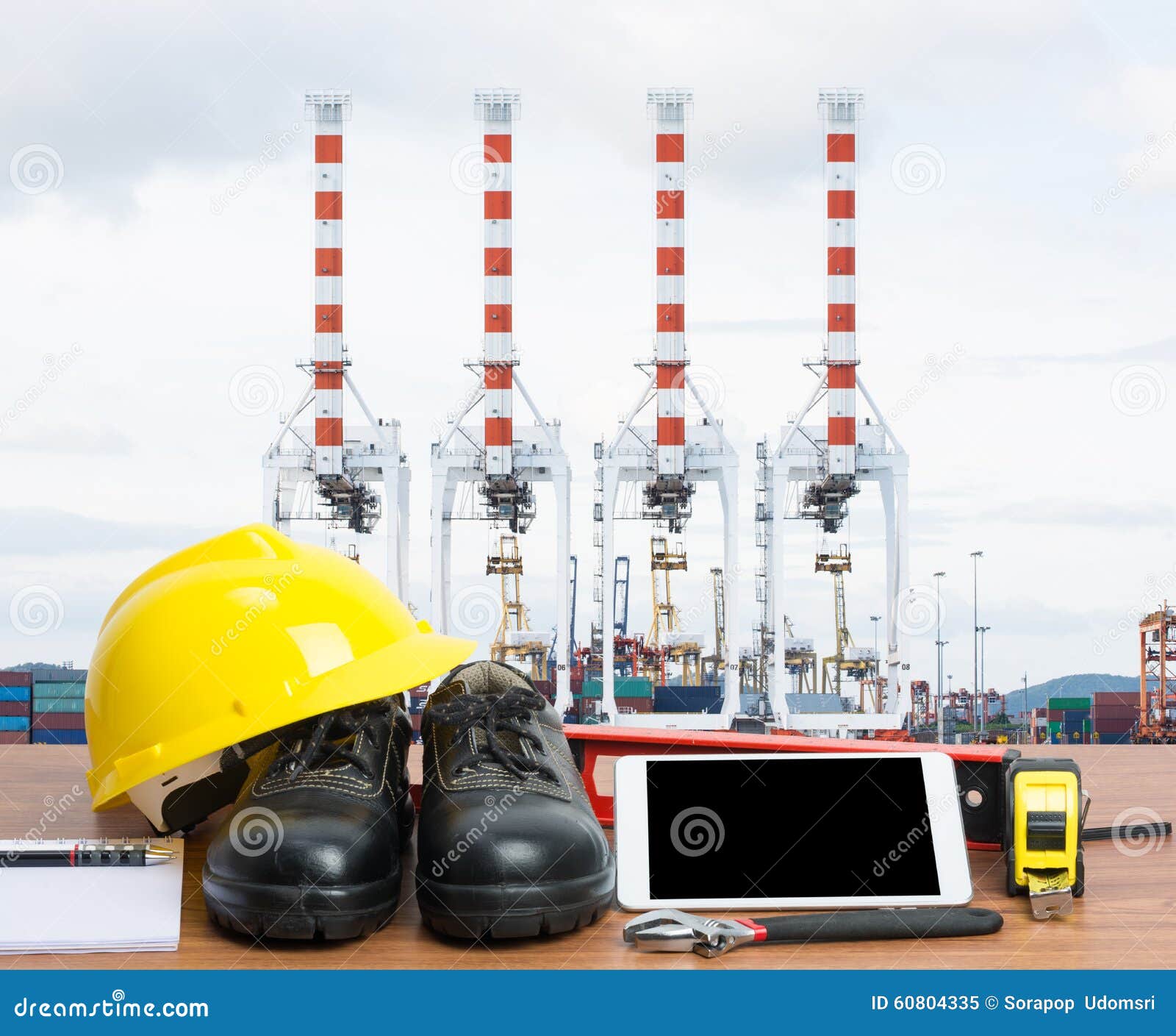 Working Table Engineer with Tablet and Tools Stock Image - Image of ...