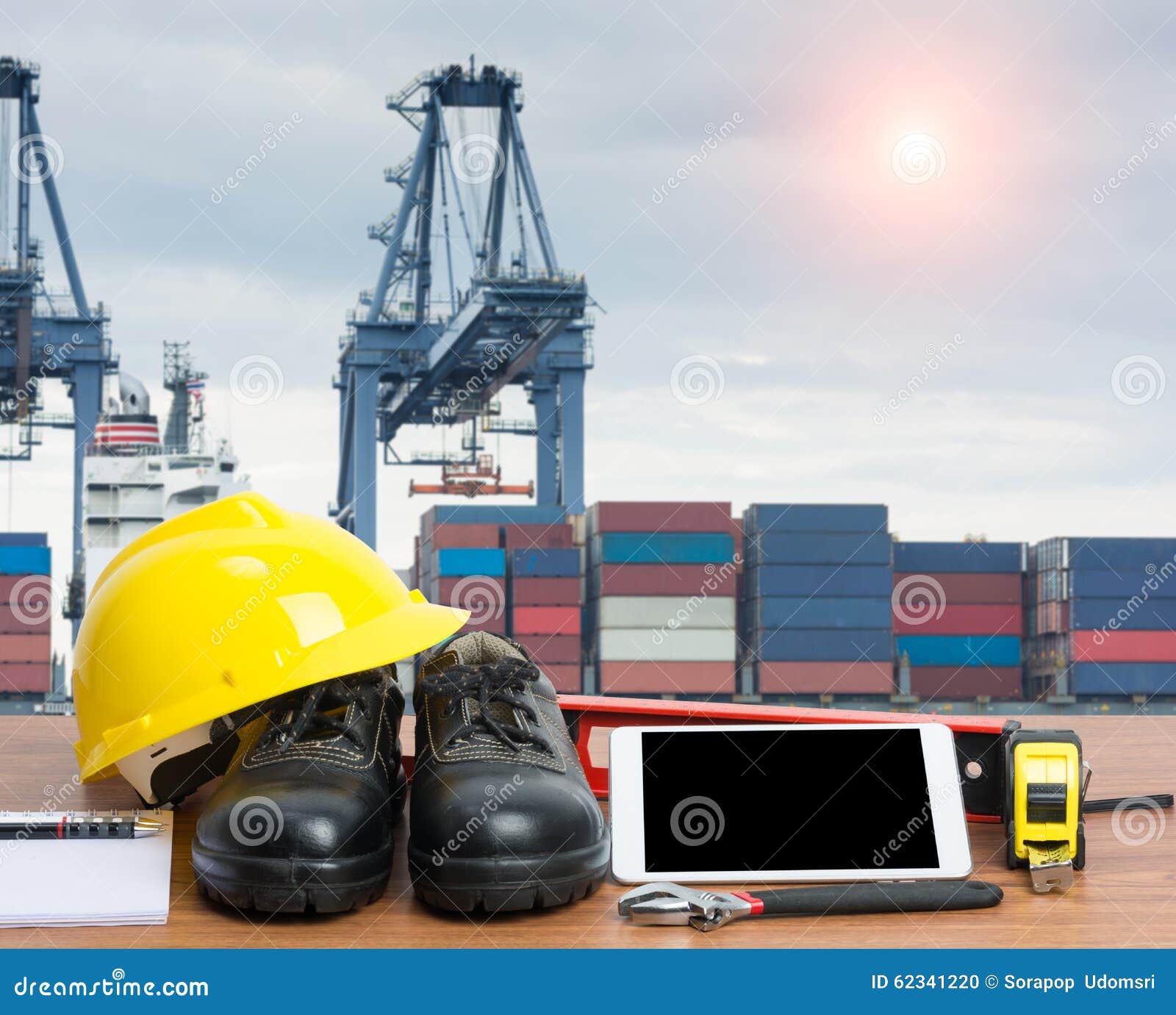 Working Table Engineer with Tablet and Tools Stock Photo - Image of ...