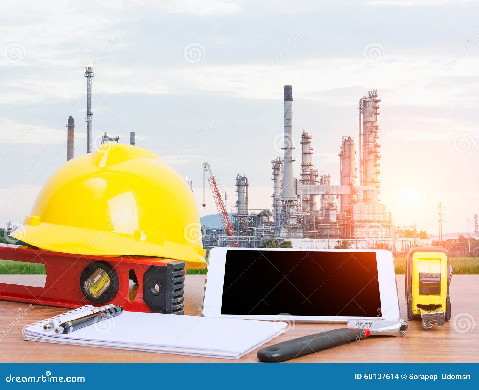 Working Table Engineer with Tablet and Tools Stock Photo - Image of ...