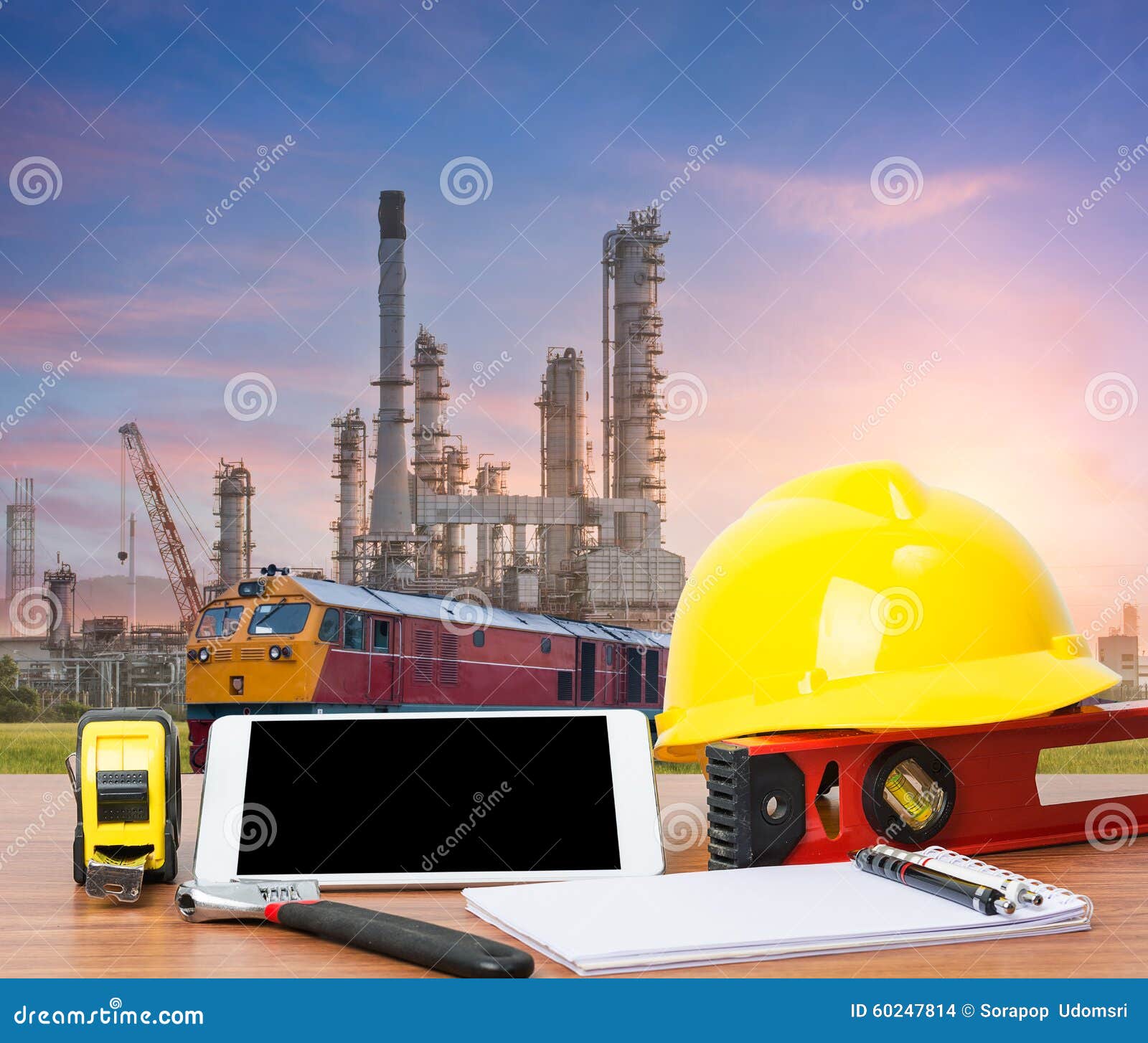 Working Table Engineer with Tablet and Tools Stock Photo - Image of ...