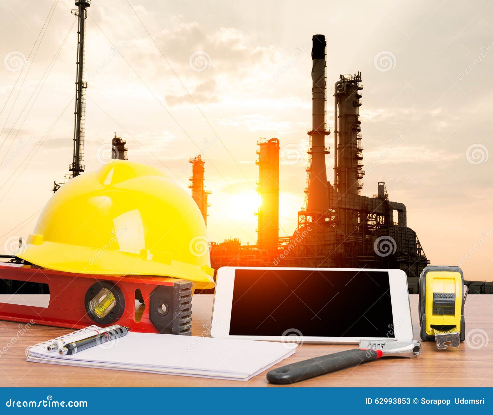 Working Table Engineer with Tablet and Tools Stock Image - Image of ...