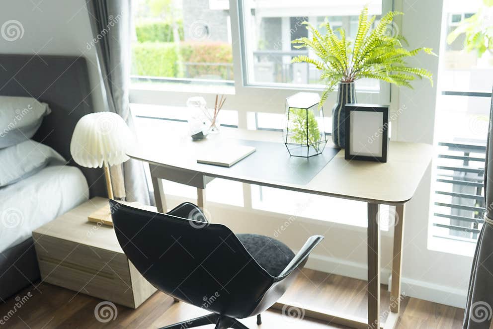 Working table at home stock photo. Image of blanket - 103640646