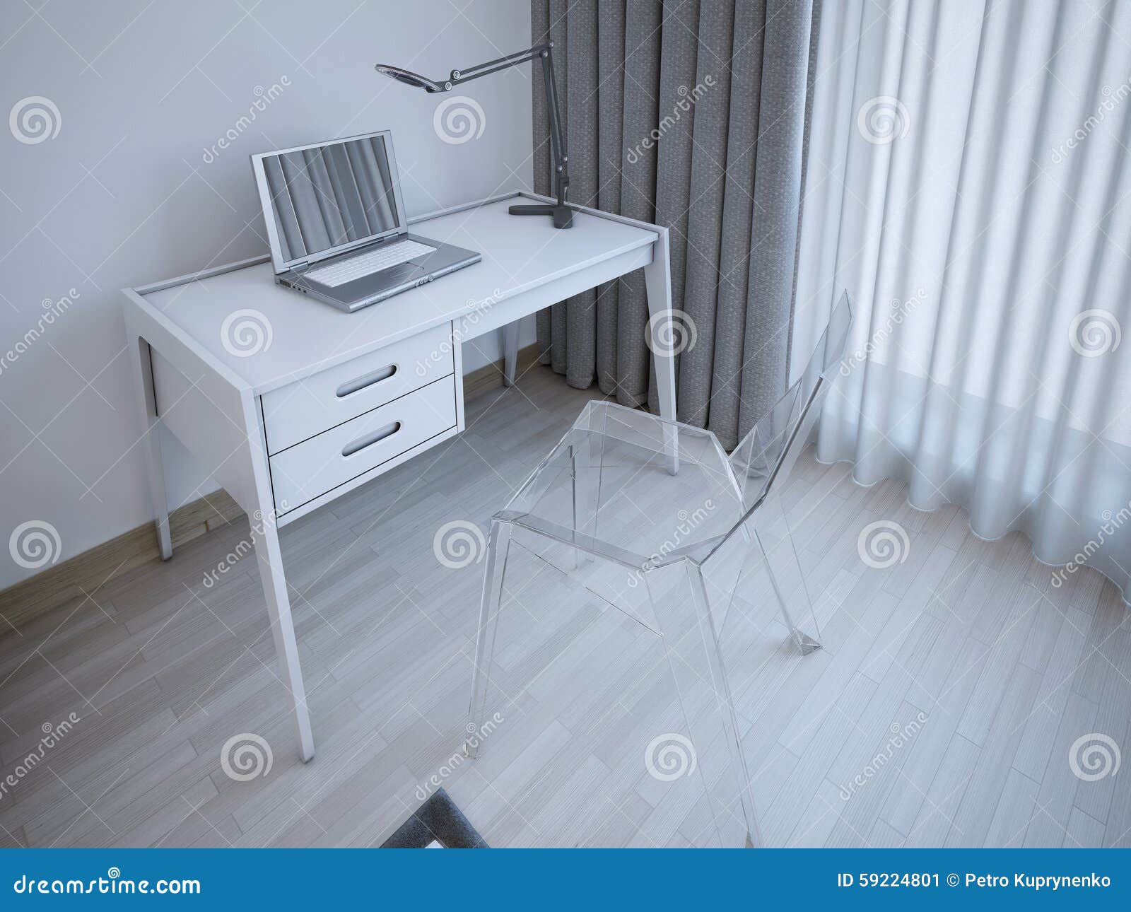 Working Table in Modern Bedroom Stock Image - Image of light ...