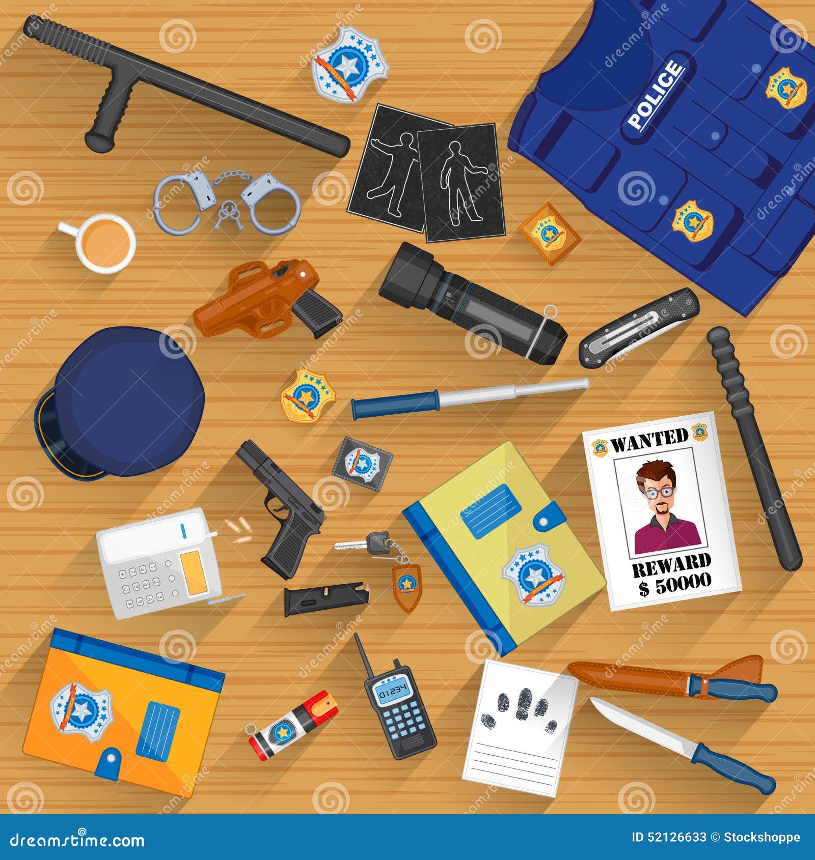 Working table of police stock vector. Illustration of legal - 52126633