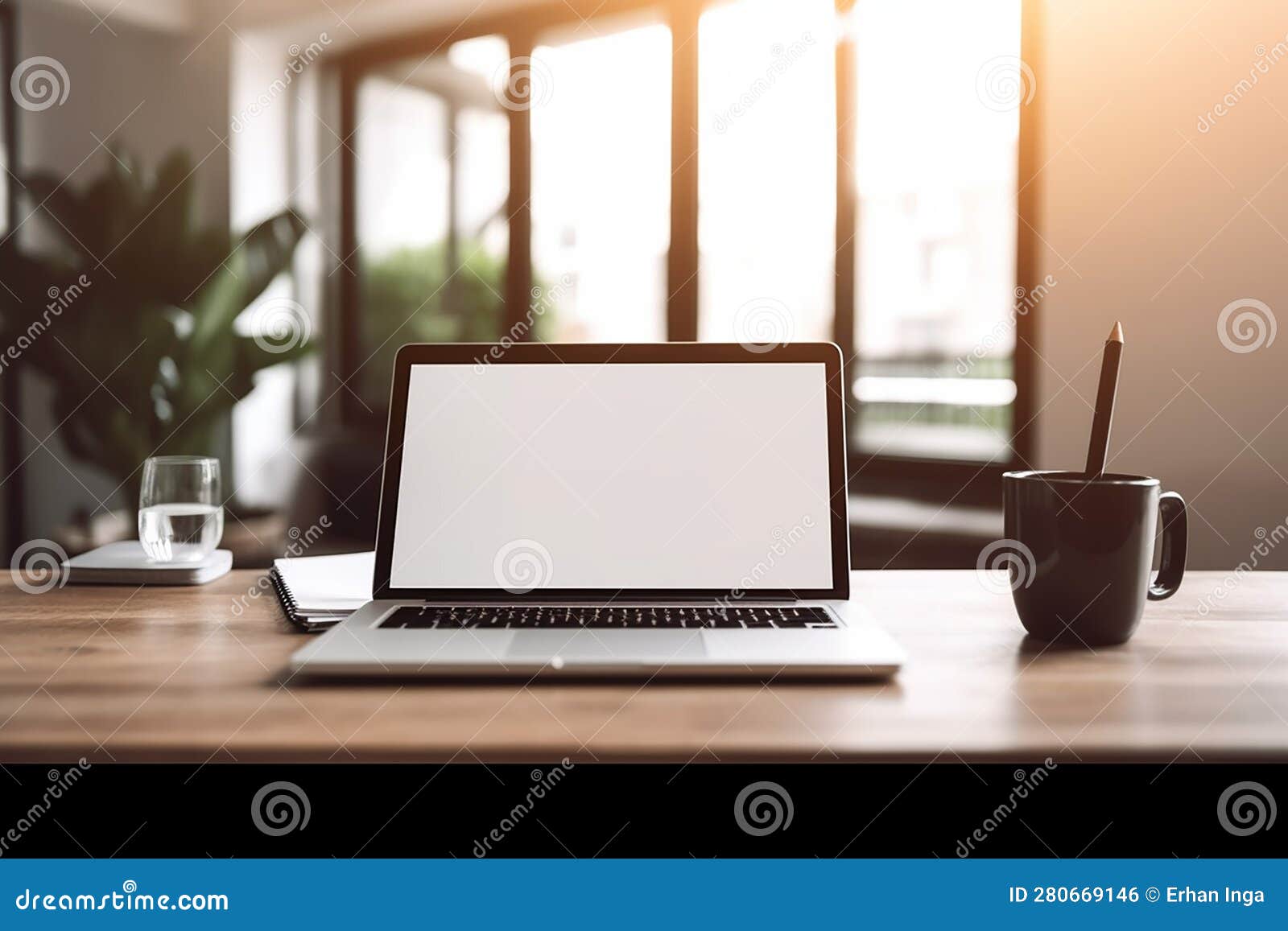 Working Table, Space for Working with Lap Top with Blanc Empty Screen ...