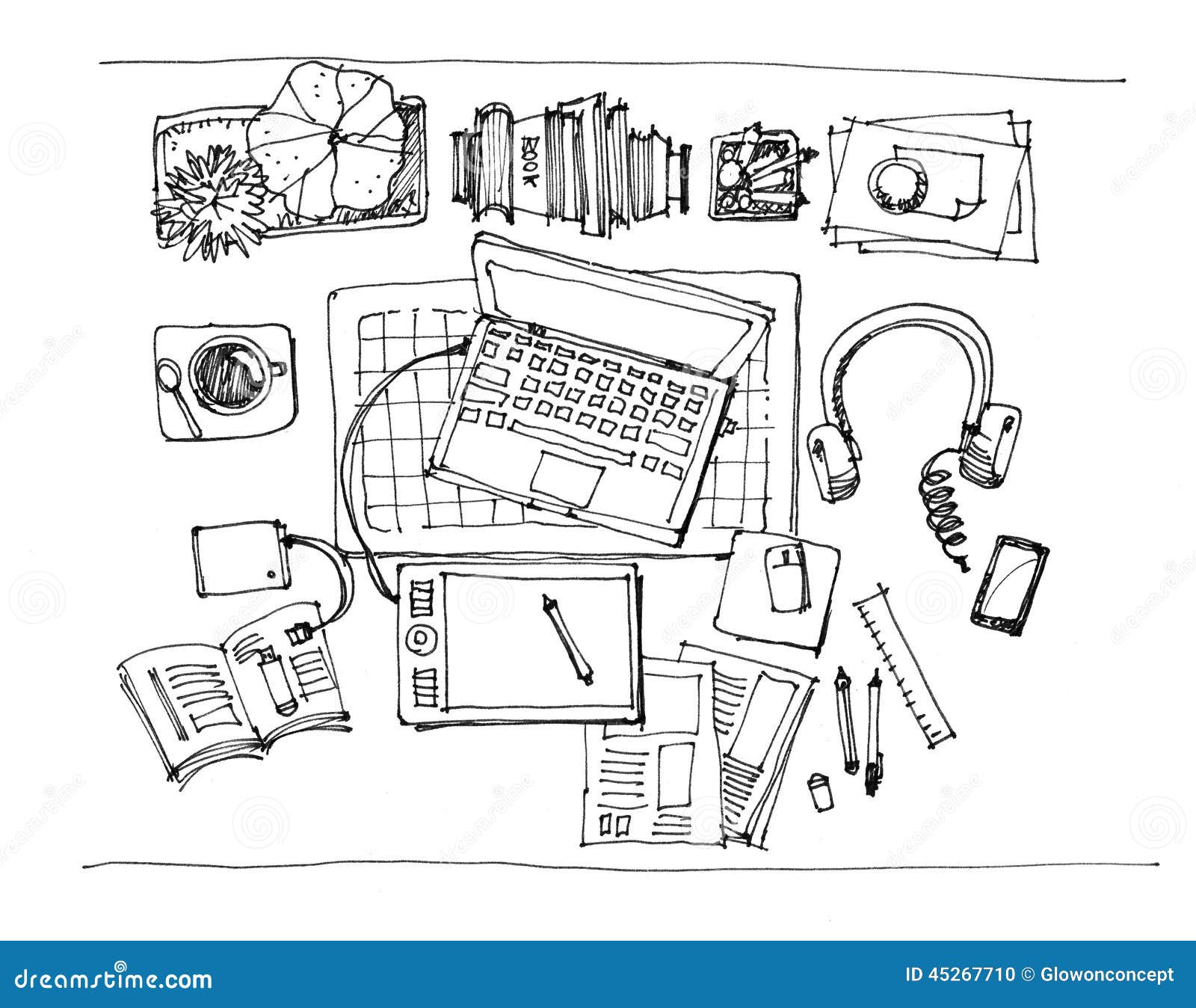 Working Table Top View Illustration Royalty-Free Cartoon ...