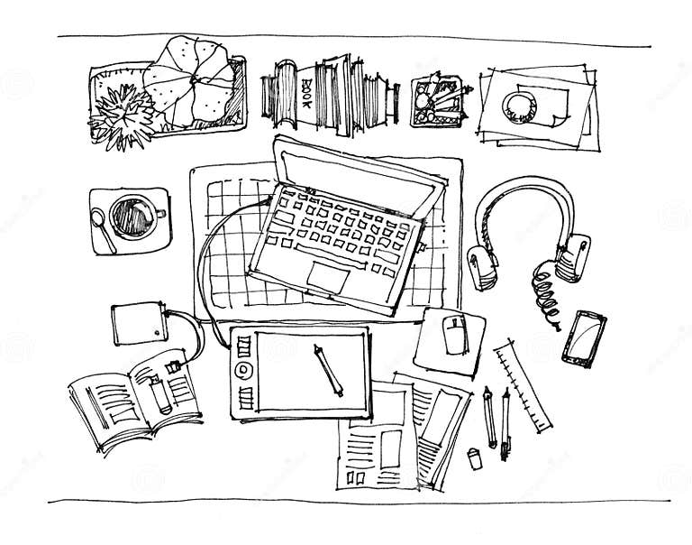Working Table Top View Illustration Stock Illustration - Illustration ...