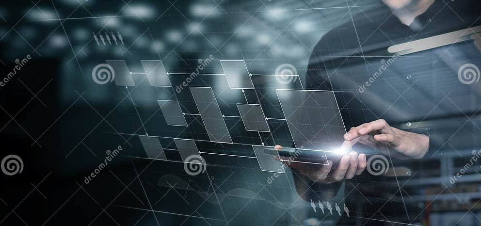 Working on Tablet with Process and Step by Step Completed Task Stock ...