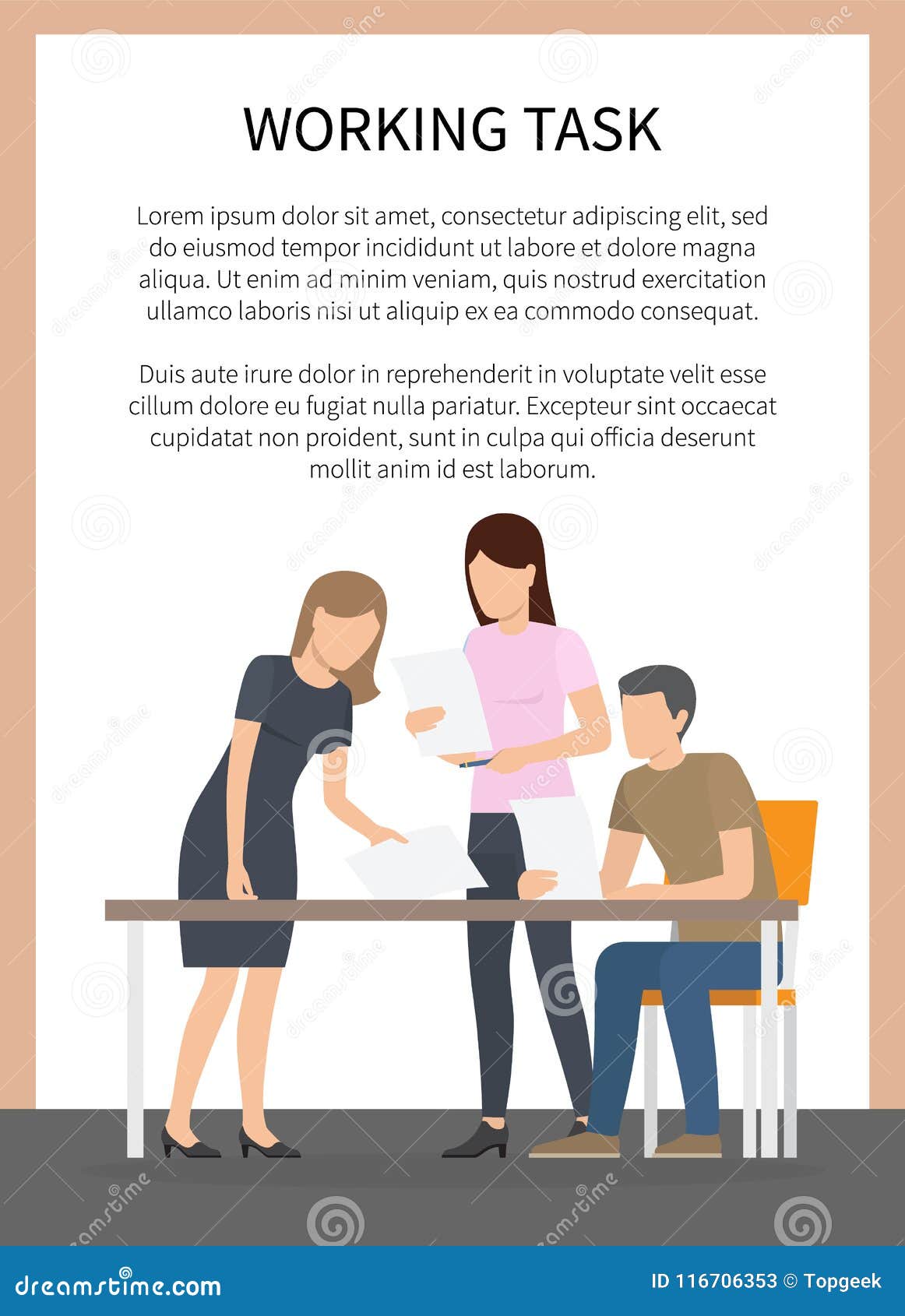 Working Task Poster and Team Vector Illustration Stock Vector ...
