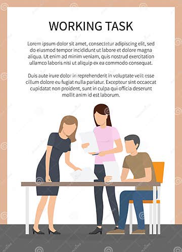 Working Task Poster and Team Vector Illustration Stock Vector ...