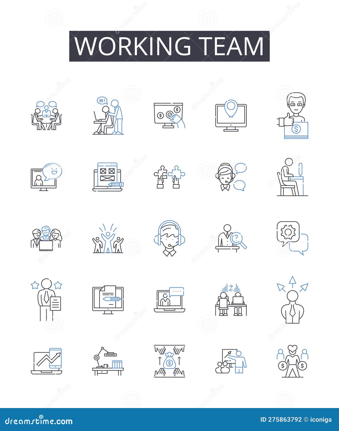 Working Team Line Icons Collection. Timeline, Schedule, Manufacturing ...
