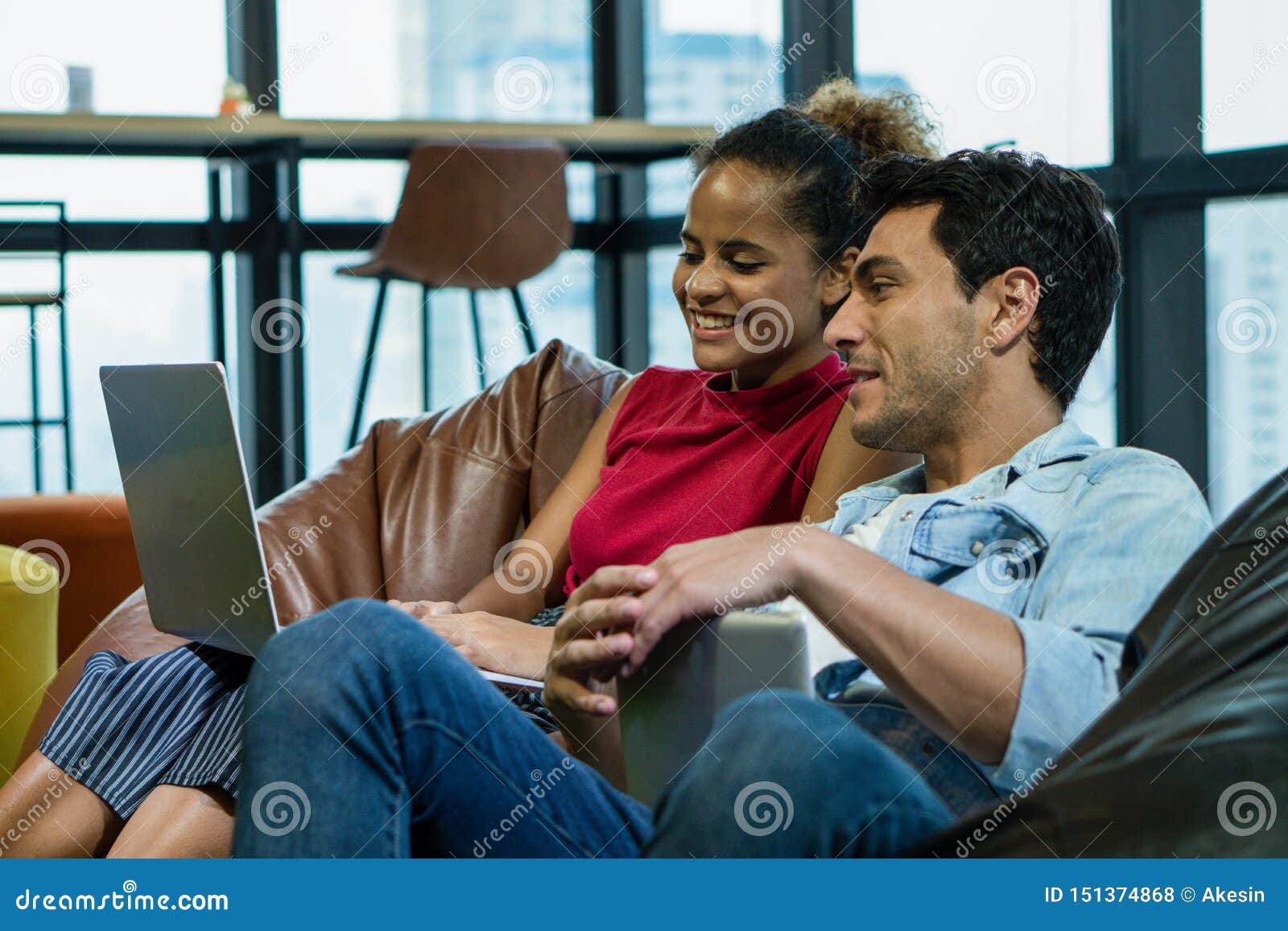 Working Teamwork Couple Happy with Working Together in Office Stock ...