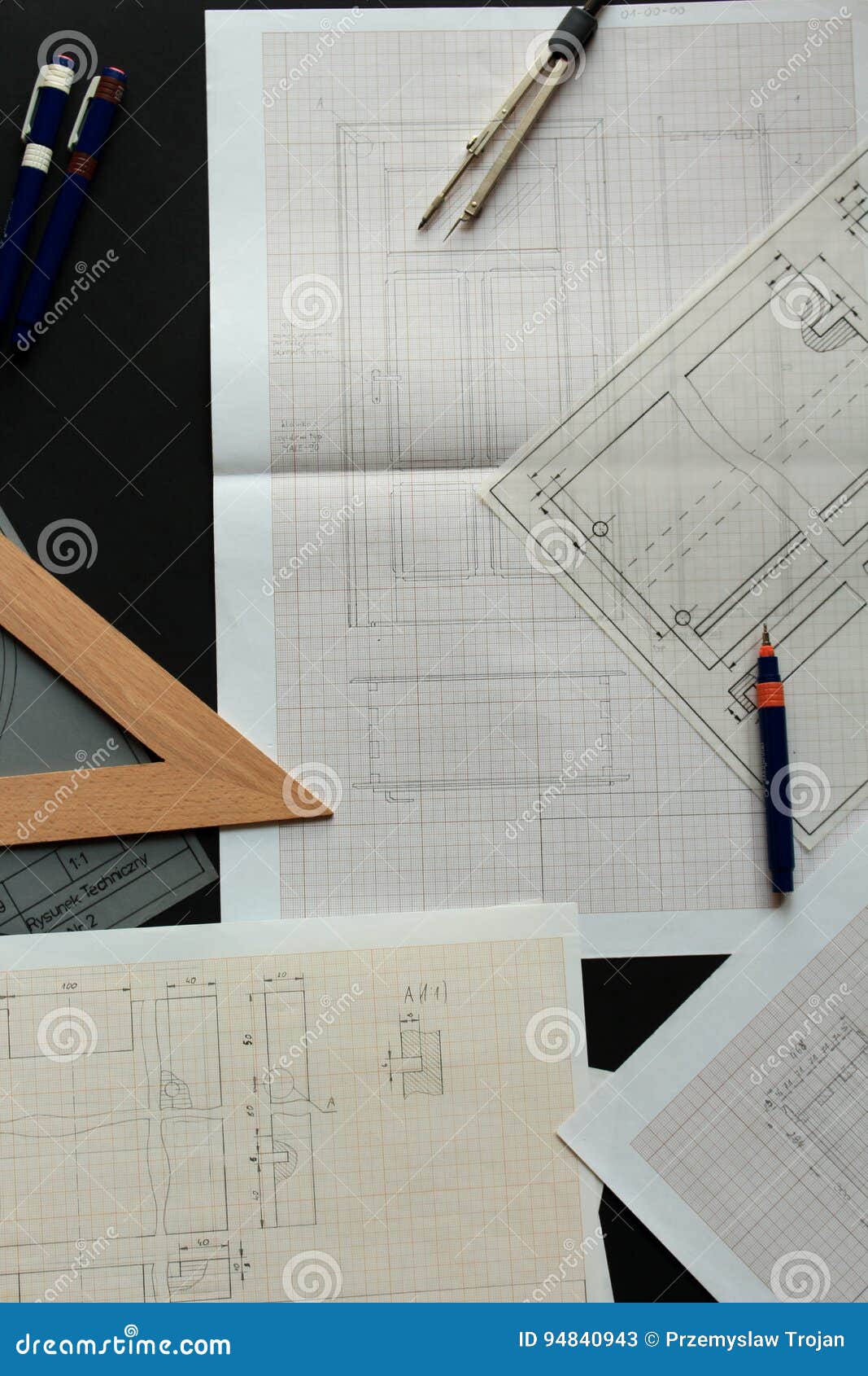 Working on a Technical Drawing. Stock Image - Image of wood, training ...