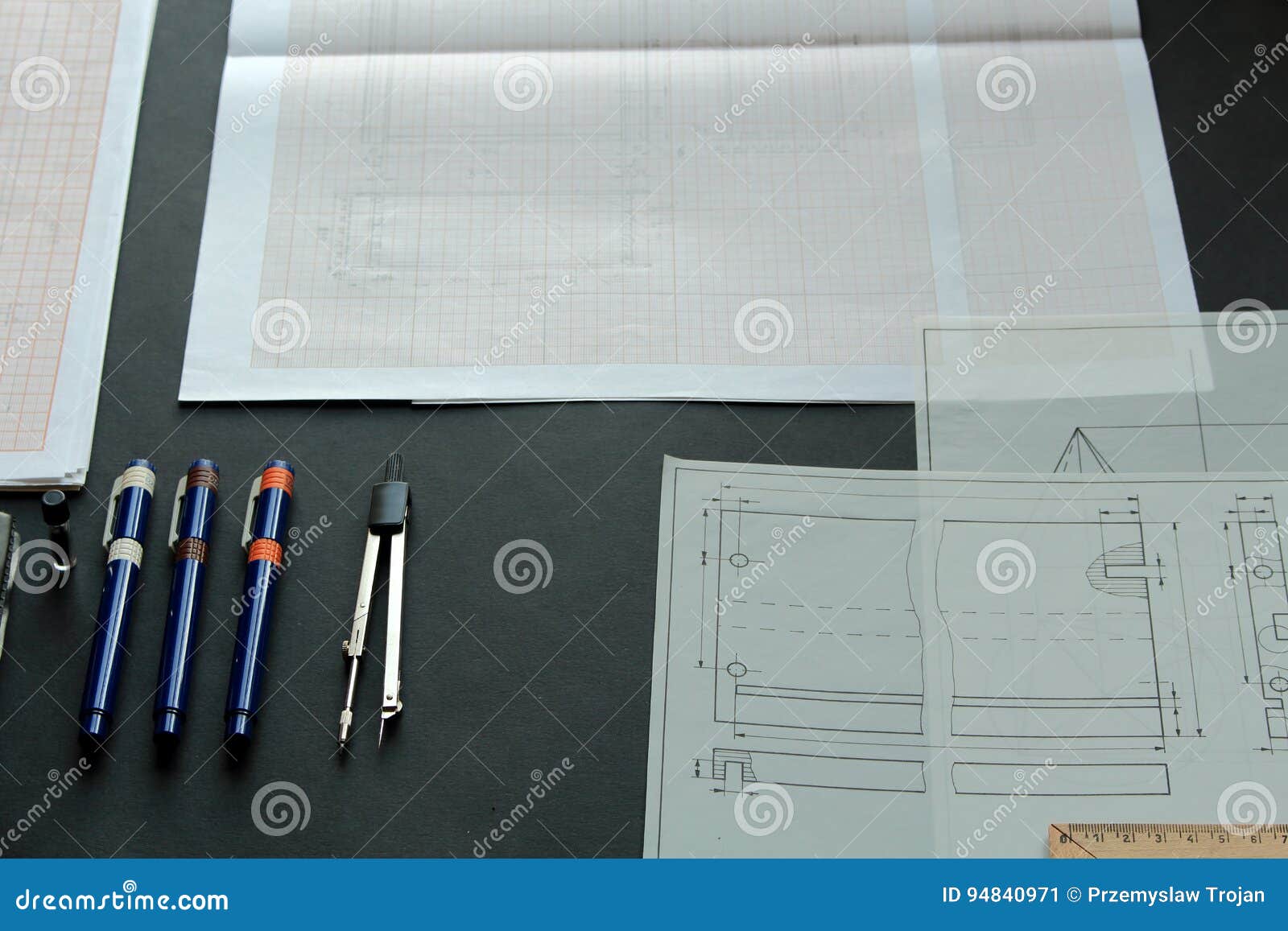 Working on a Technical Drawing. Stock Image - Image of preparation ...
