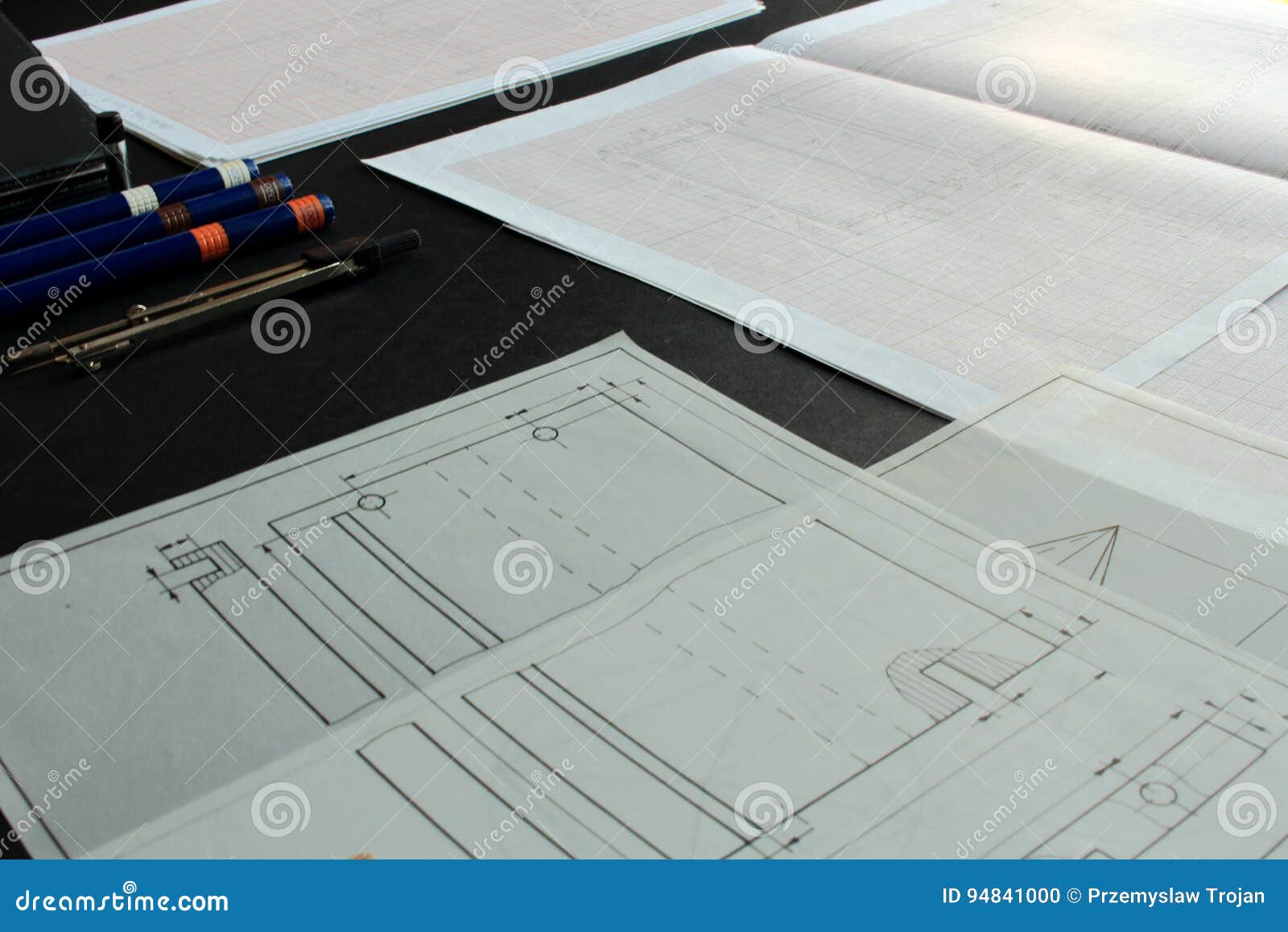Working on a Technical Drawing. Stock Photo - Image of work, angle ...