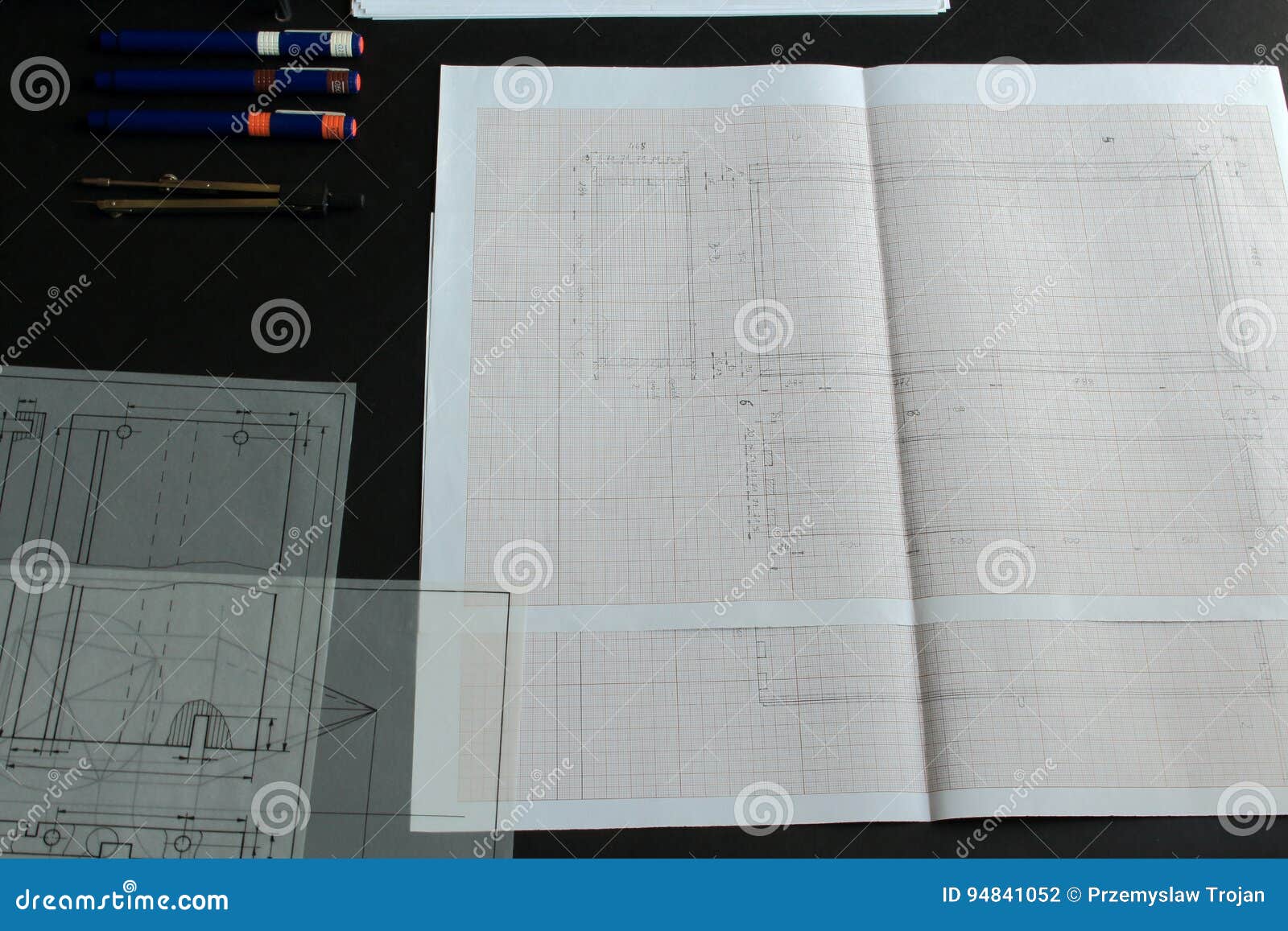 Working on a Technical Drawing. Stock Photo - Image of angle, idea ...