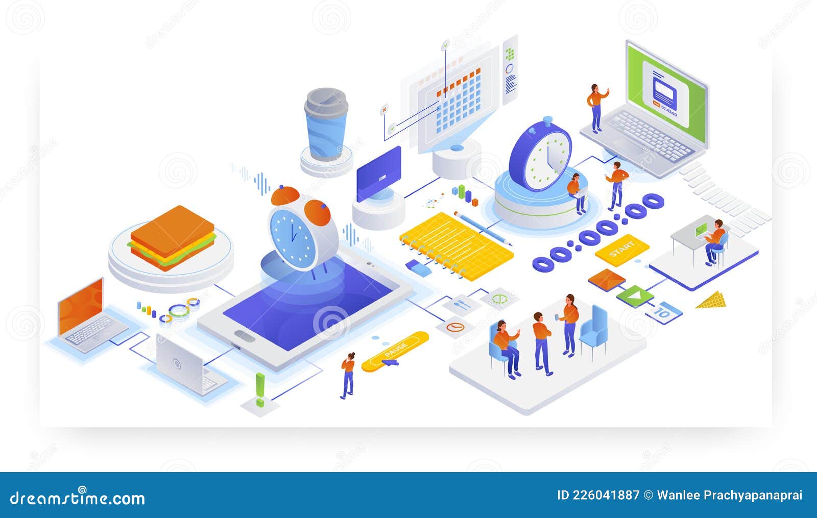 Working Time Tracking App. Workload Management, Flat Vector Isometric ...