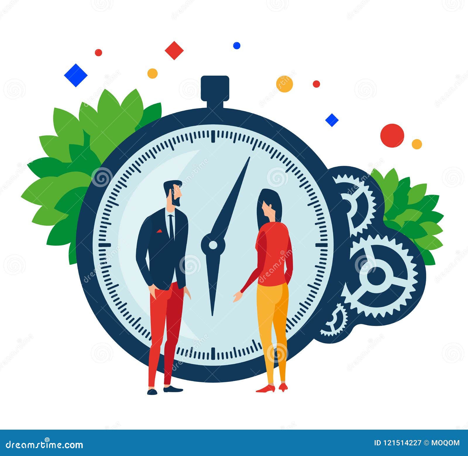 Working Time. Two People, Clock and Gears. Stock Vector - Illustration ...