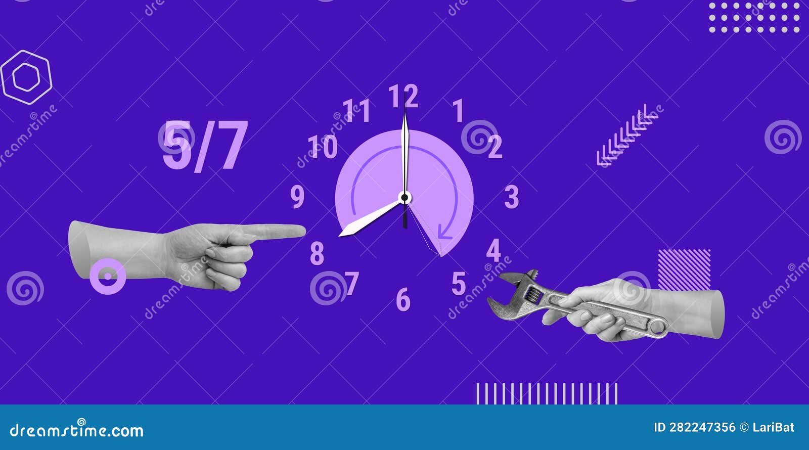 Working Time, Workflow Management. Time Management. Hand Points To ...