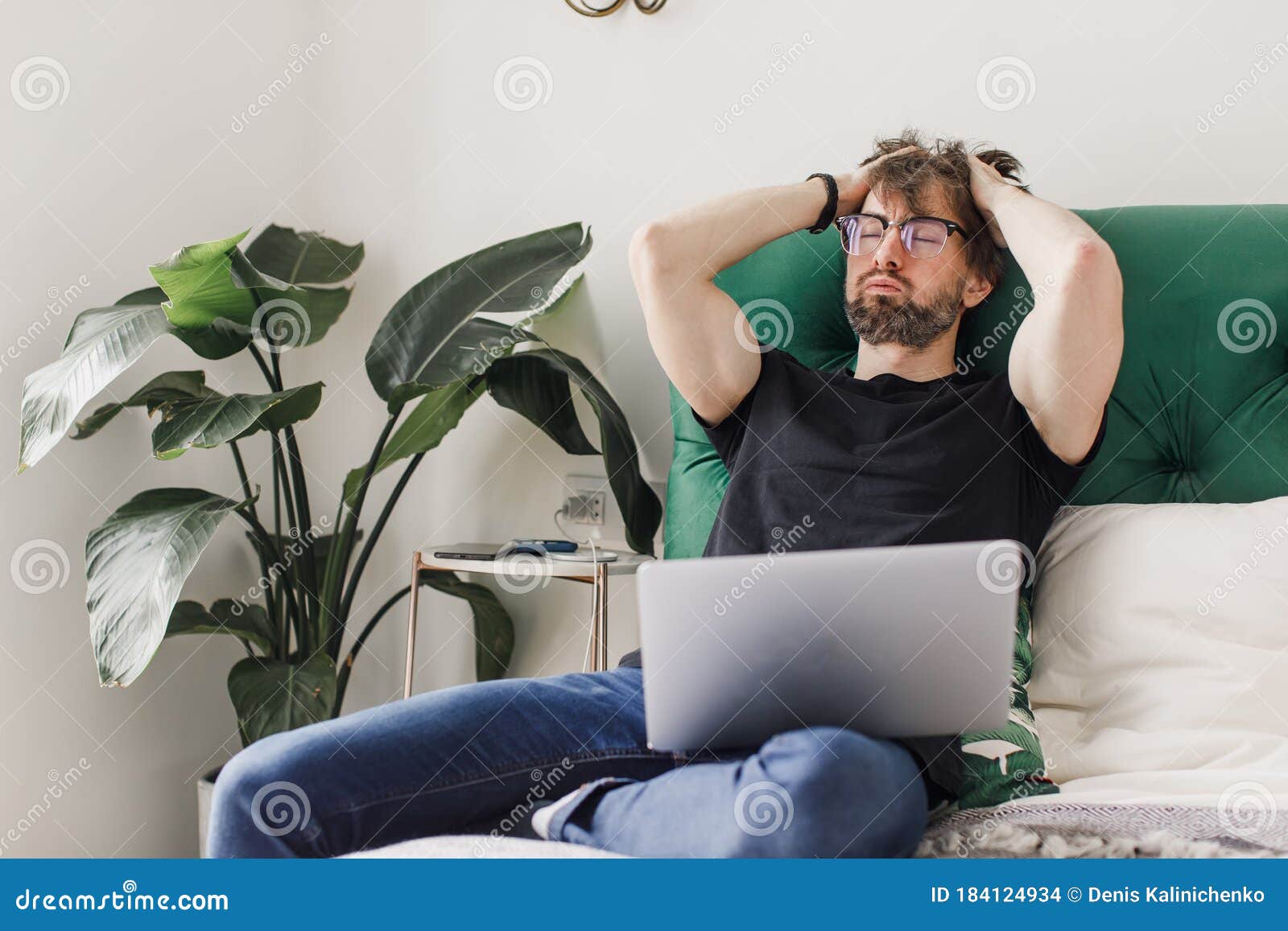 Working Tired Man in Front of Computer. the Man is Tired of Working at ...