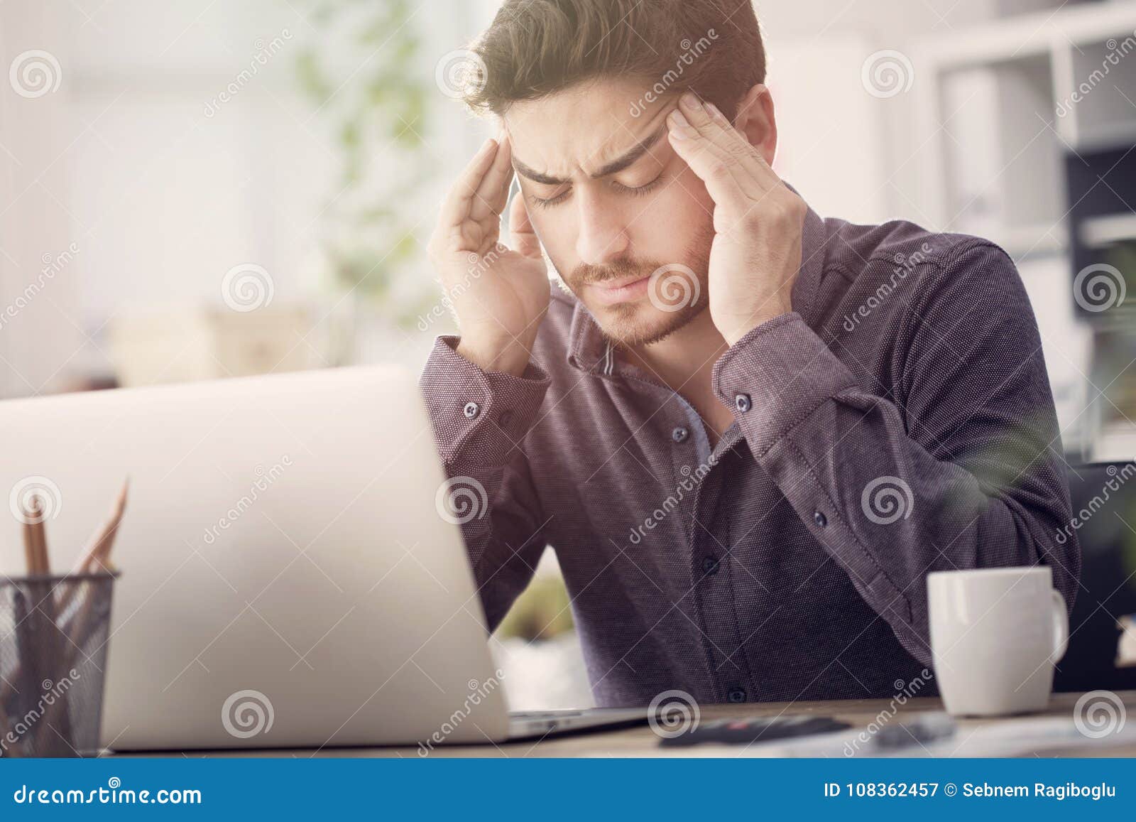 Working Tired Man in Front of Computer Stock Image - Image of depressed ...