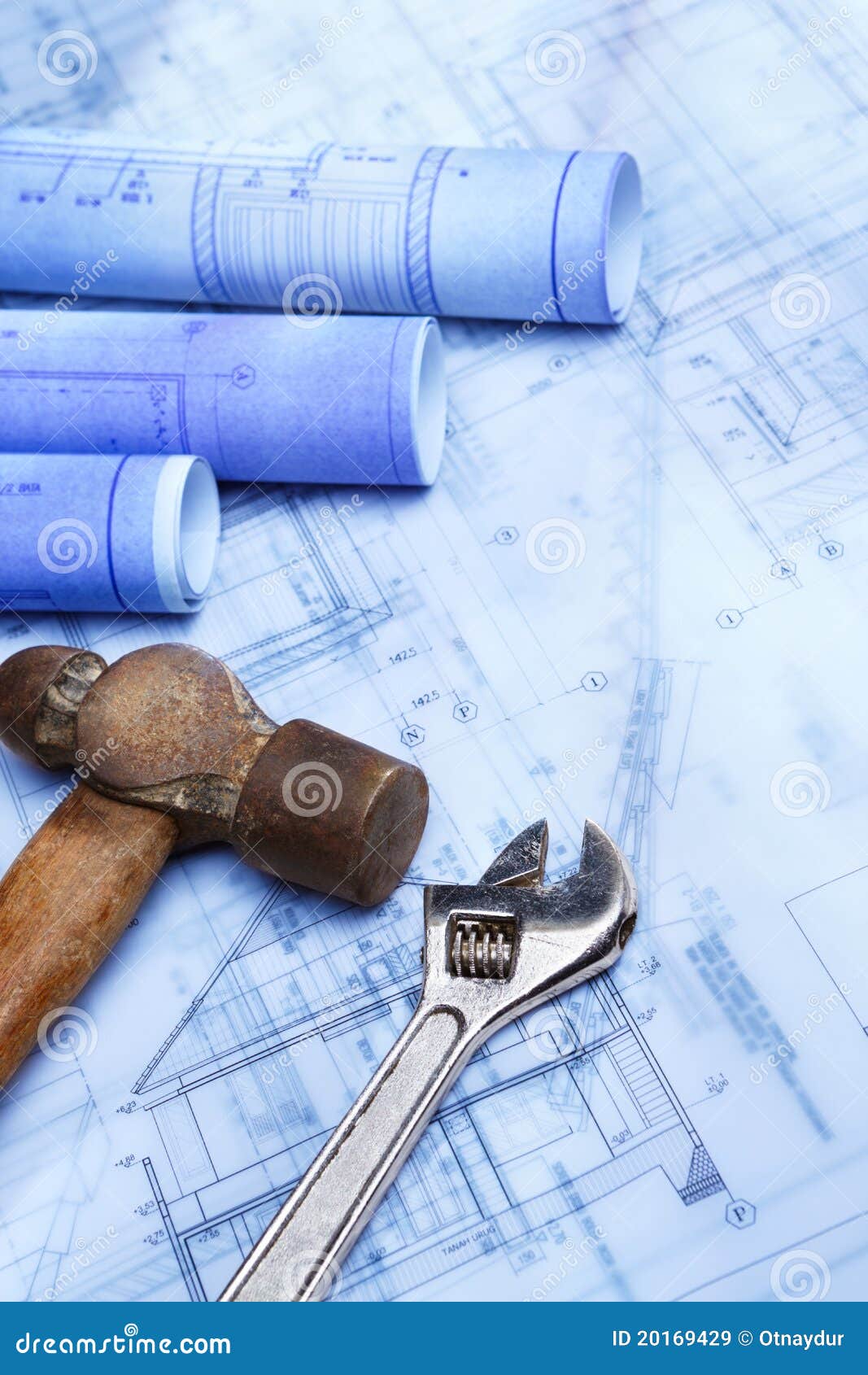 Working tool and blueprint stock image. Image of design - 20169429