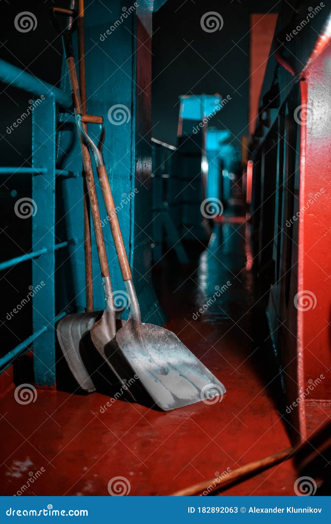 A Working Tool Stands on the Deck of a Cargo Ship. Portside Lighting ...