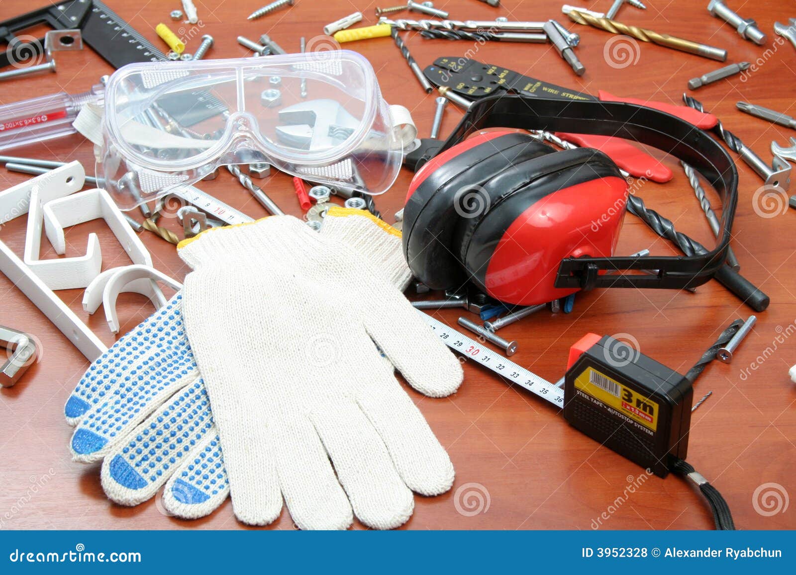 Working tools stock photo. Image of gloves, headphones - 3952328