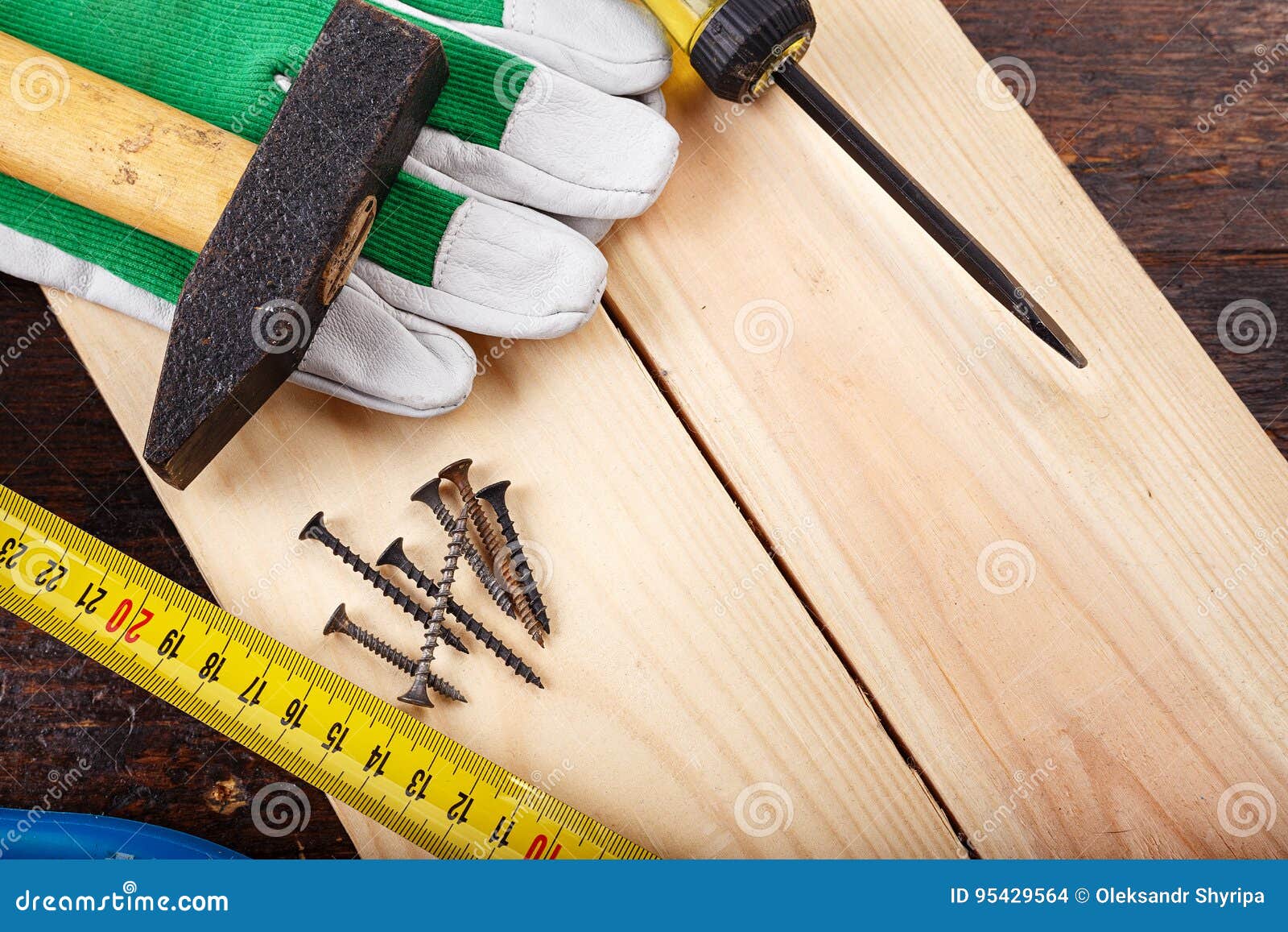 Working Tools Carpenter on a Wooden Background Stock Photo - Image of ...