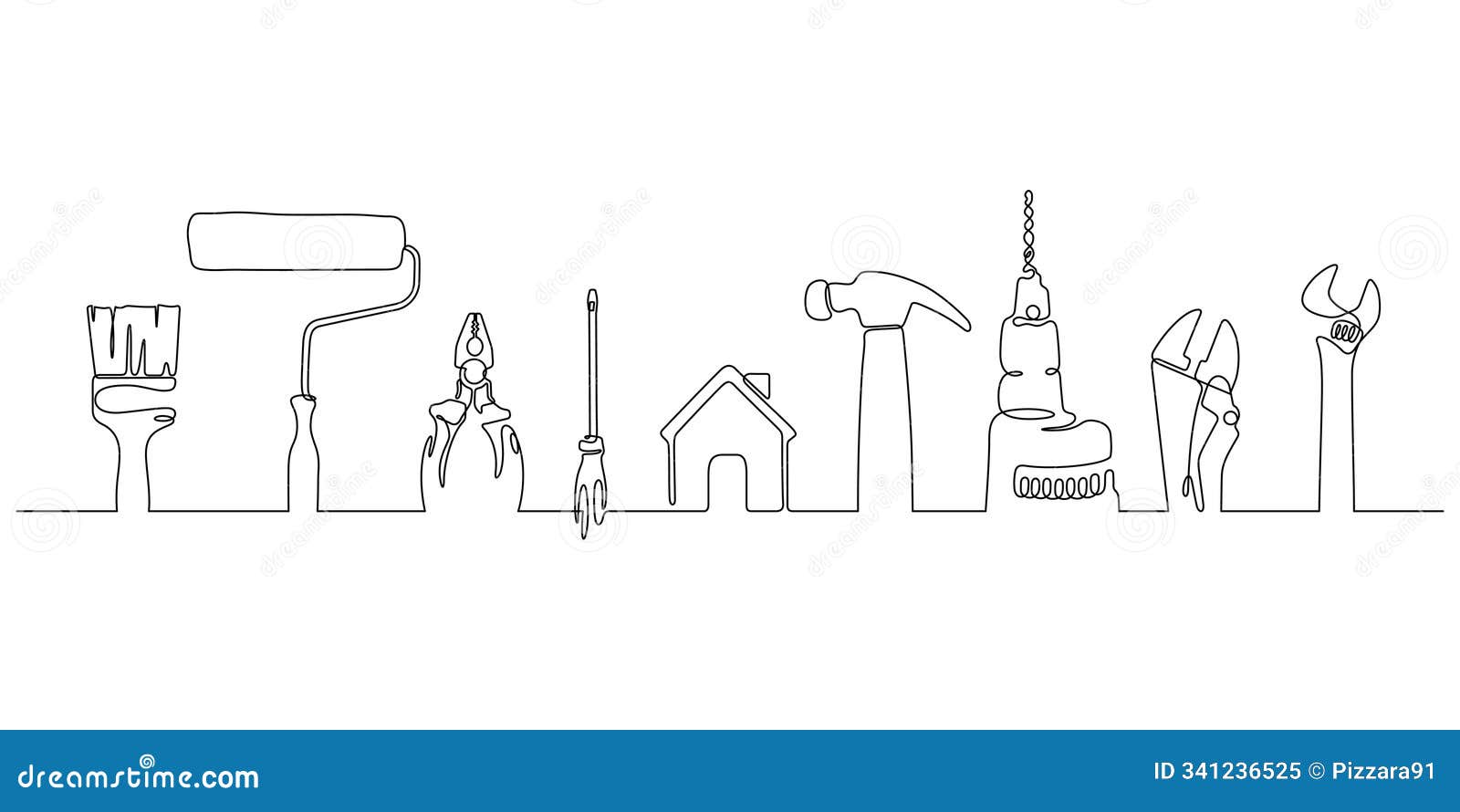 Working Tools Craftsman Top View Continuous Line Drawing Minimalism ...
