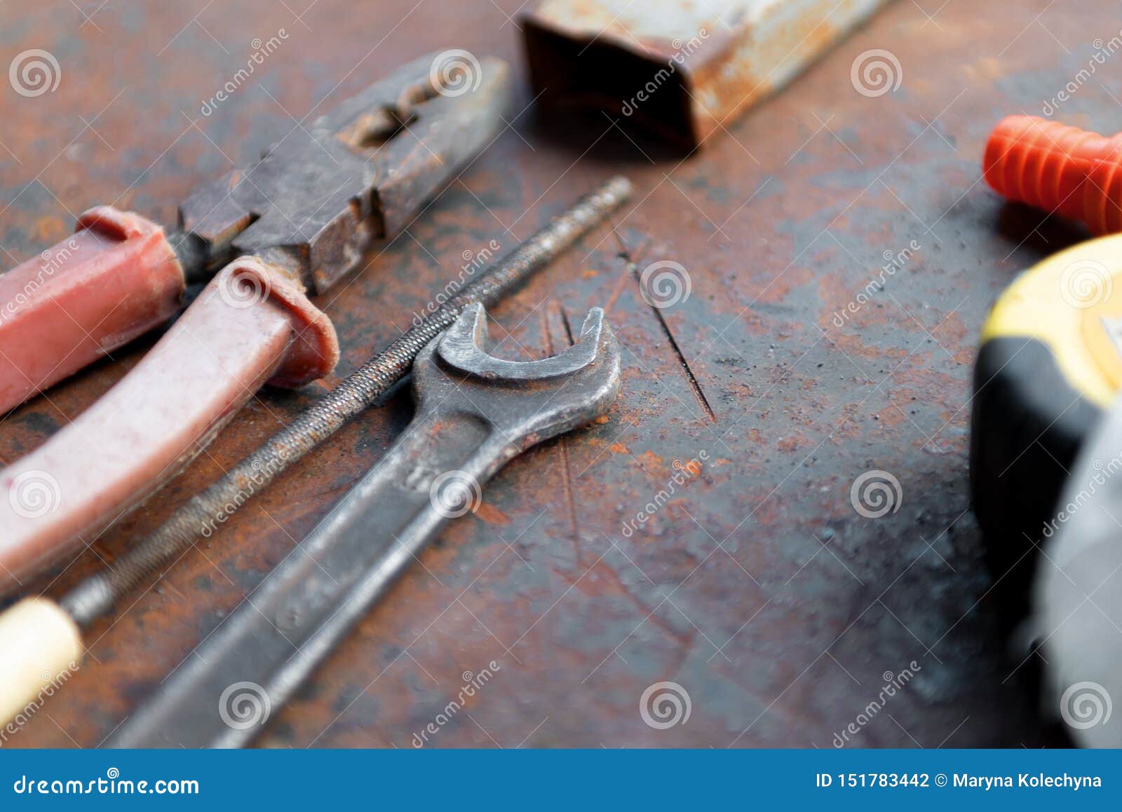 Working Tools on a Dirty Rough Workbench Stock Photo - Image of dirty ...